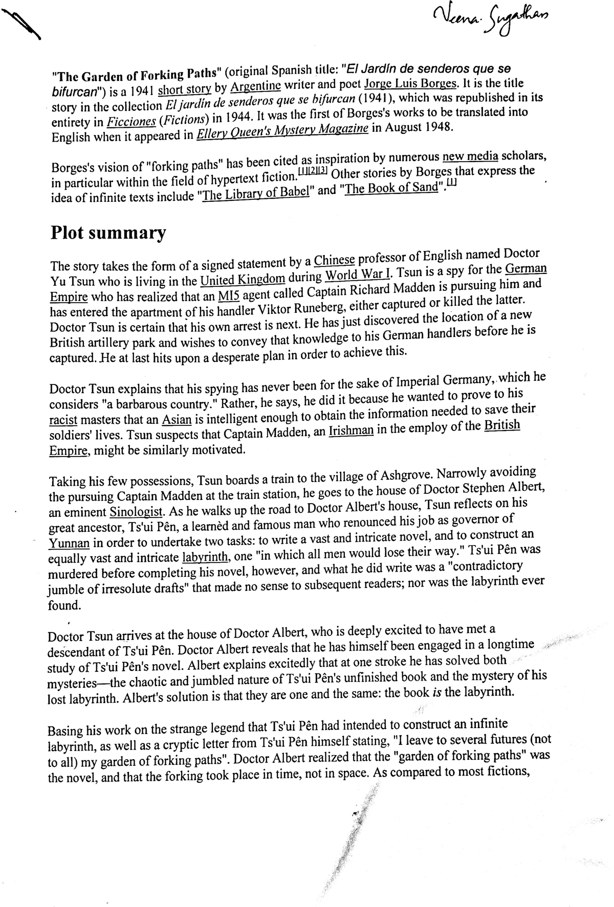 THE Garden OF Forking Paths- Argentine - M A English Language and ...