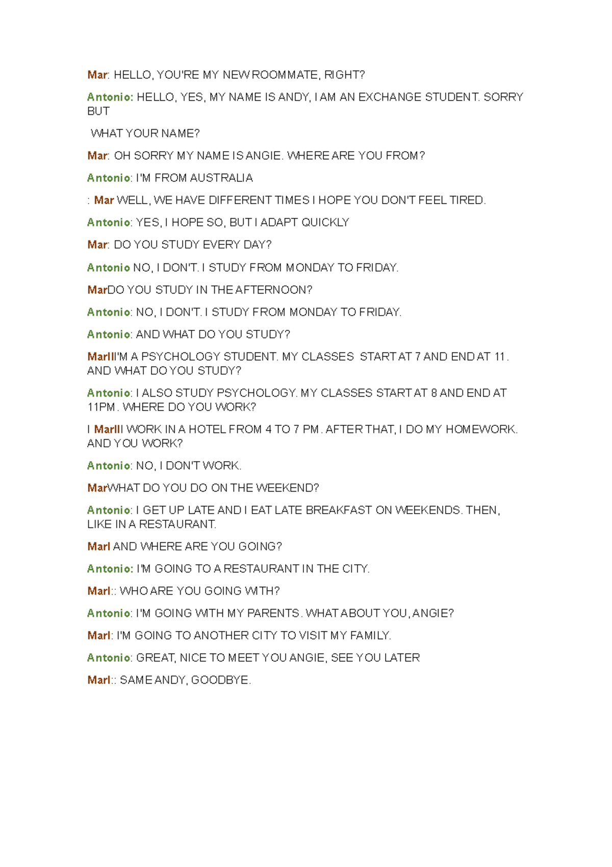 Ingles smn2 - semana 2 - Mar : HELLO, YOU'RE MY NEW ROOMMATE, RIGHT ...