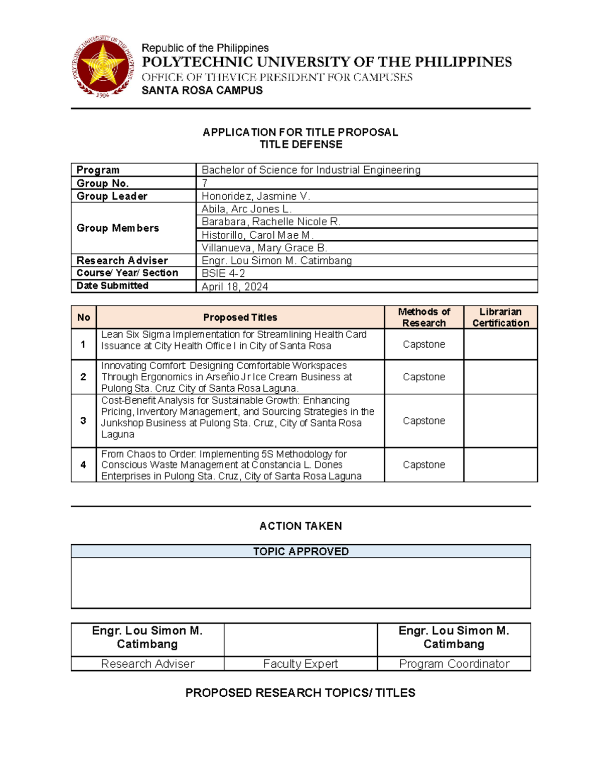 Title - APPLICATION FOR TITLE PROPOSAL TITLE DEFENSE Program Bachelor ...