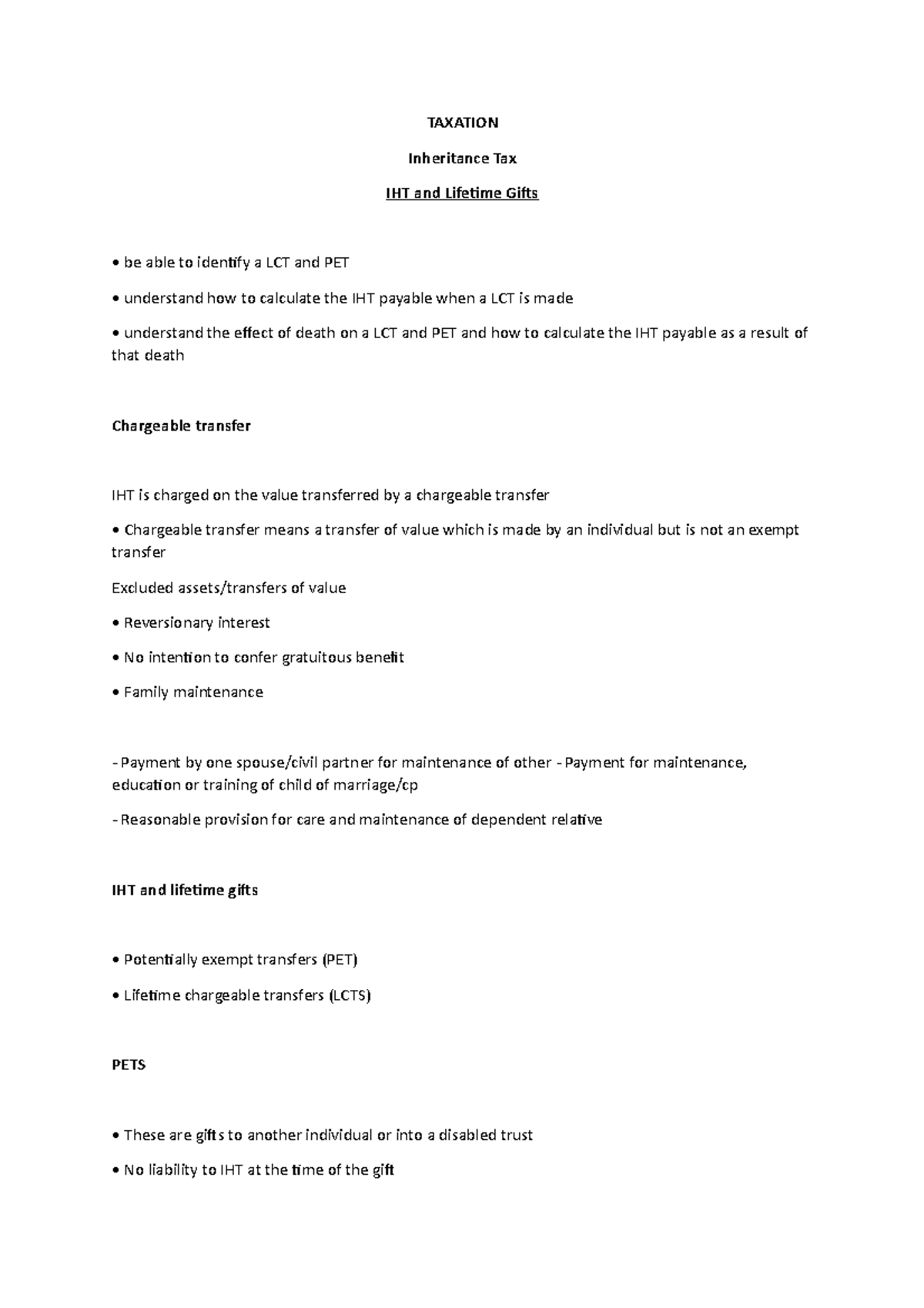 IHT and Lifetime Gifts - Inheritance Tax - Inheritance TaxTAXATION IHT ...