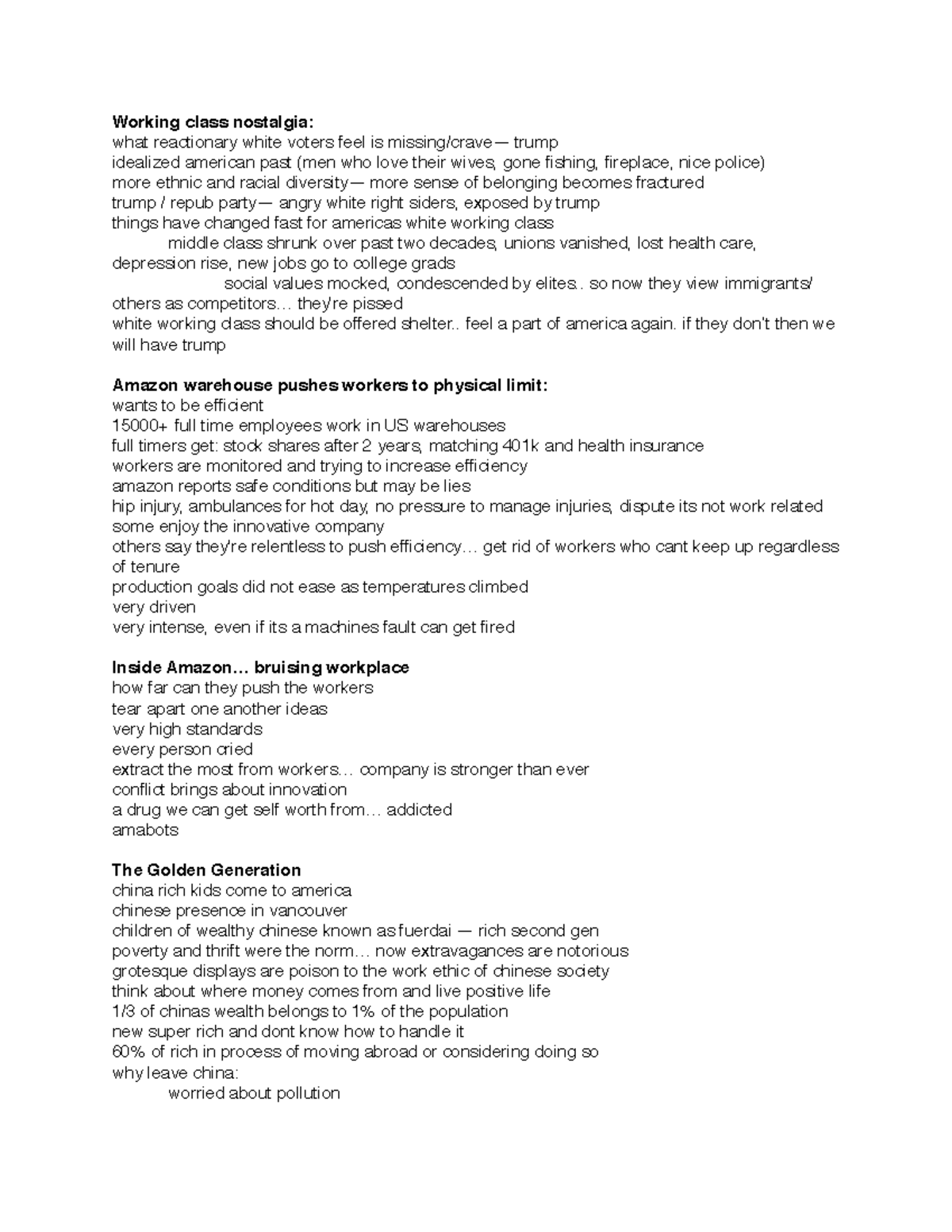 Working class, amazon warehouse, golden generation Notes - Working ...