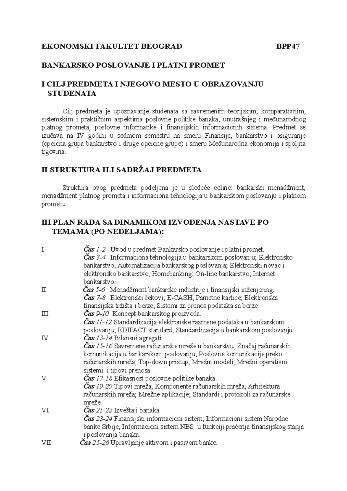 Infor - EKONOMSKI FAKULTET BEOGRAD BPP BANKARSKO POSLOVANJE I PLATNI ...