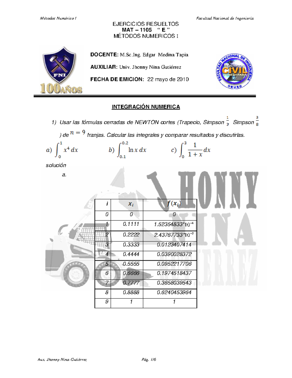 Integracion - Good - EJERCICIOS RESUELTOS MAT – 1105 “ E ” MÉTODOS ...
