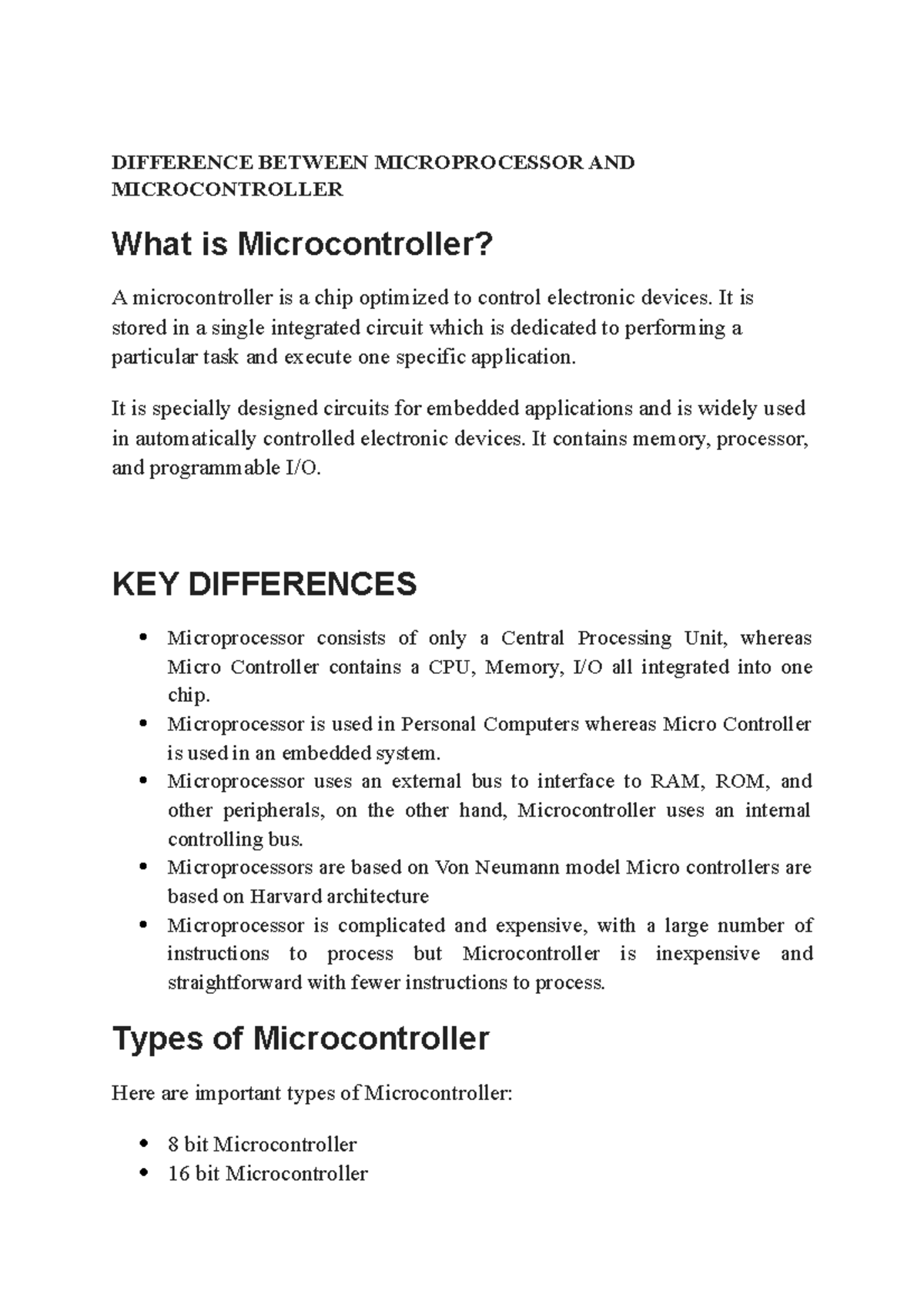 Difference Between Microprocessor AND Microcontroller - DIFFERENCE BETWEEN MICROPROCESSOR AND ...