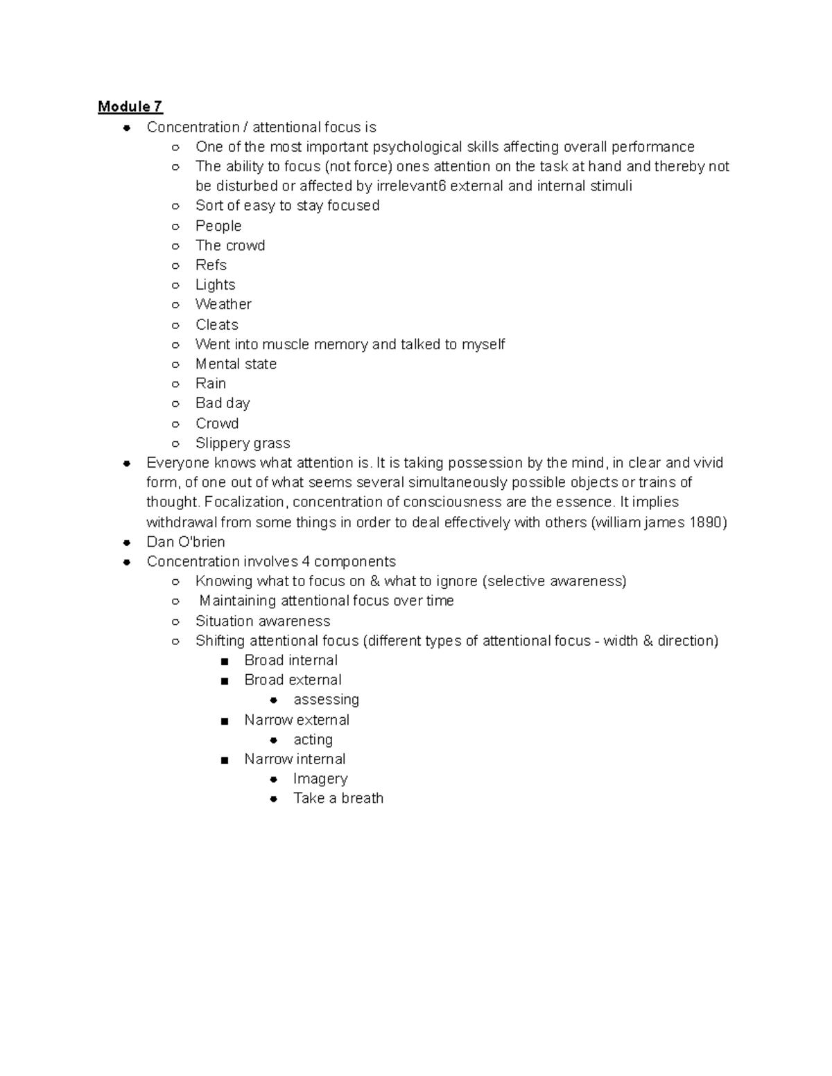 Exercise and sport psychology unit 2 - Module 7 Concentration ...