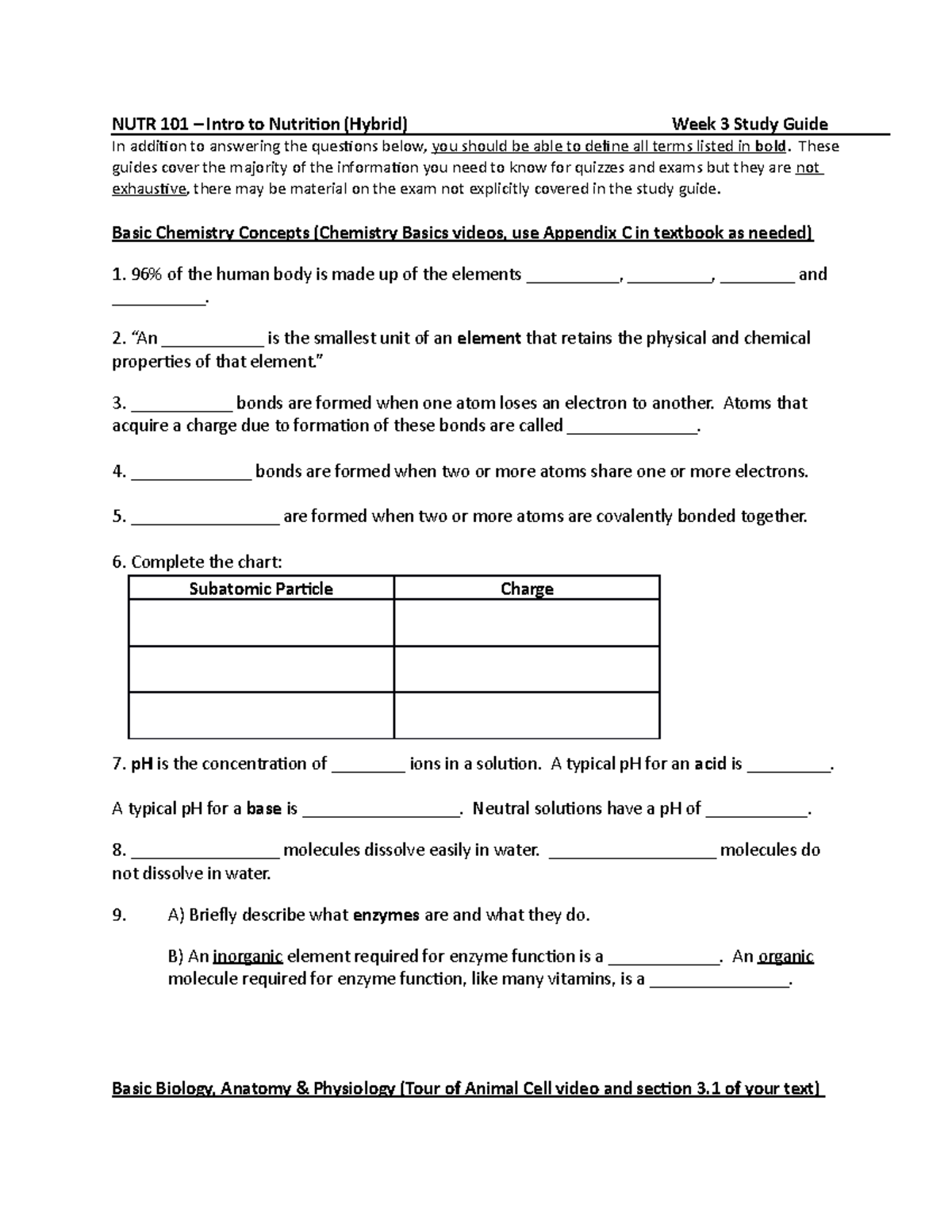Week 3 Study Guide - NUTR 101 – Intro to Nutrition (Hybrid) Week 3 ...