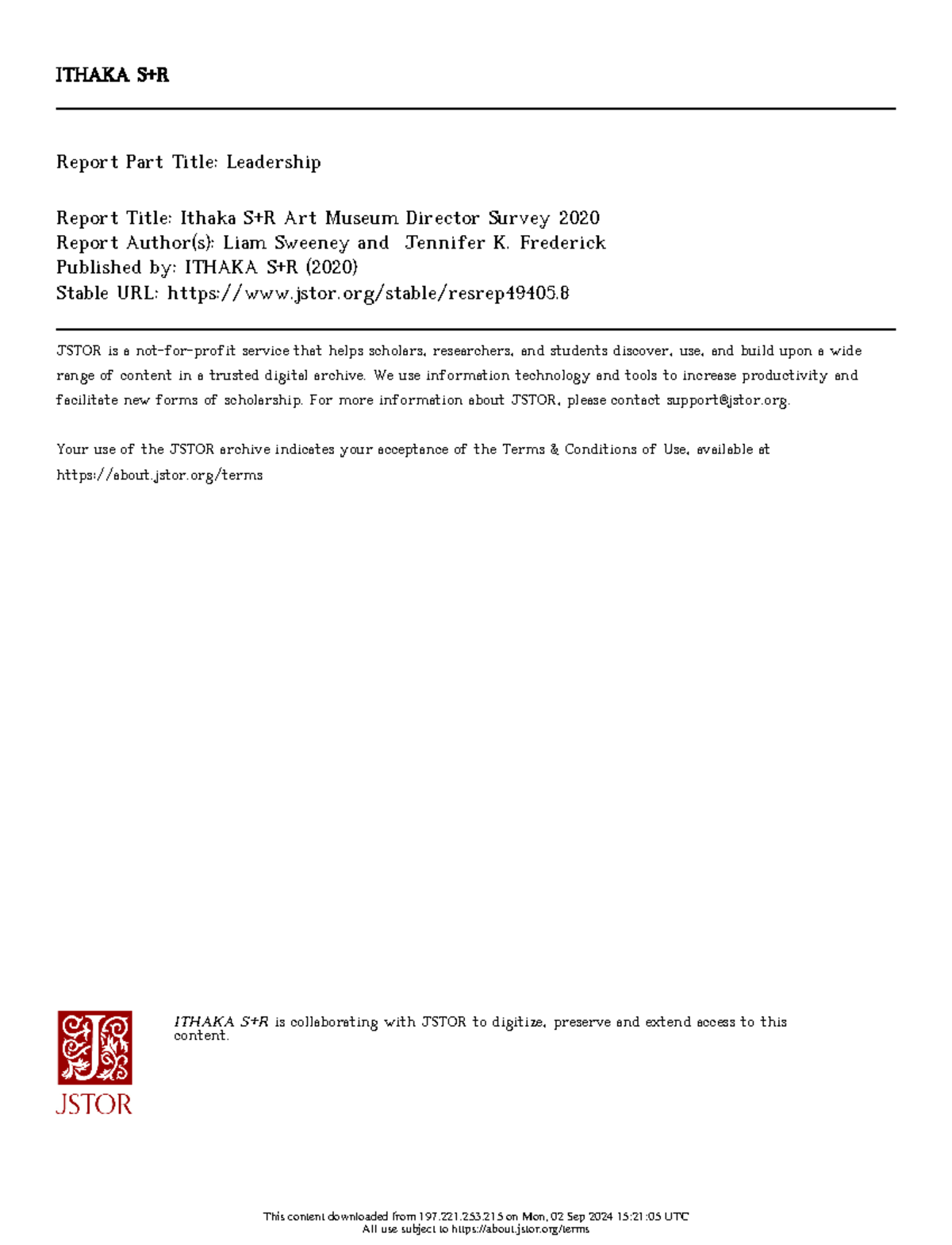 Sweeney-Leadership-2020 - ITHAKA S+R Report Part Title: Leadership Report Title: Ithaka S+R Art ...