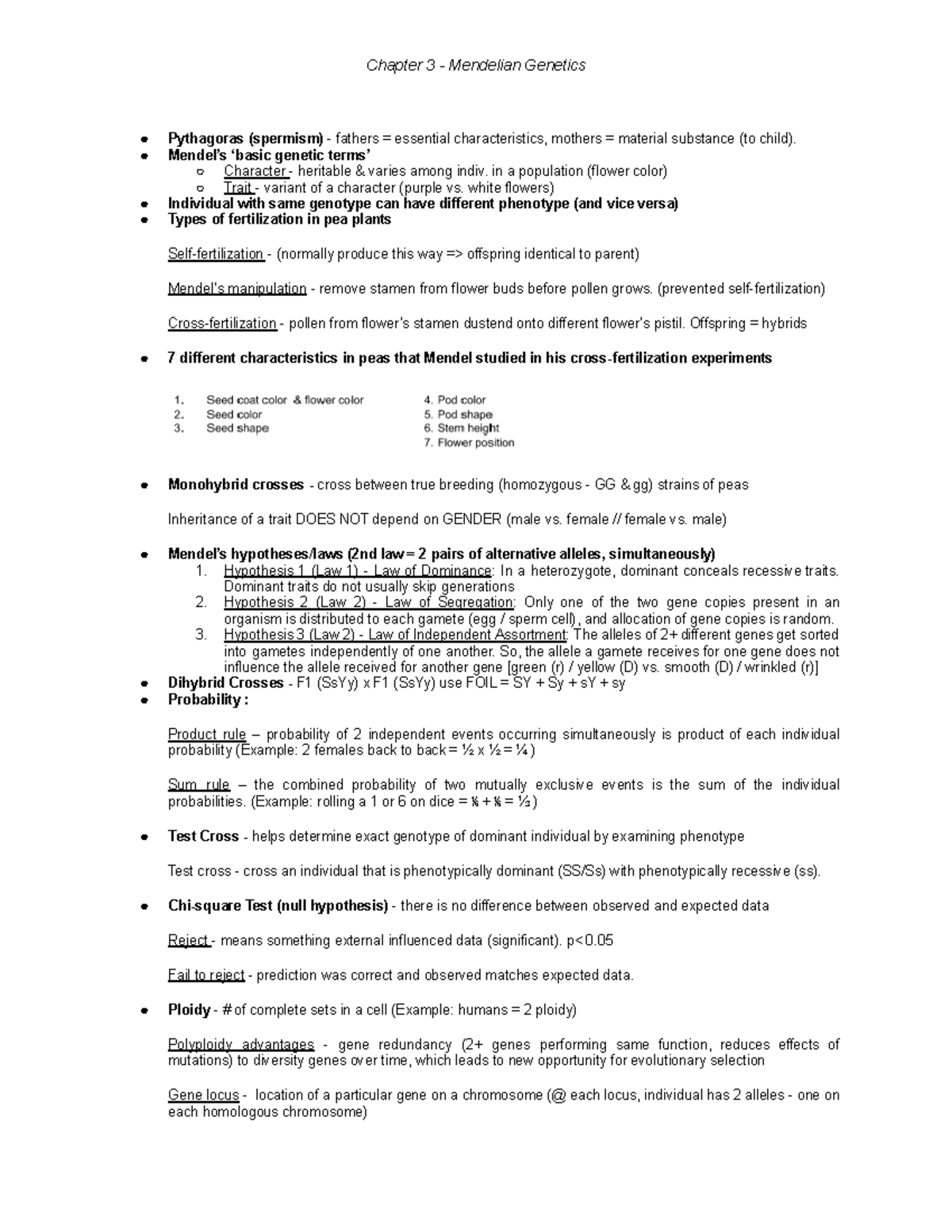 BIOS Exam 3 - Study Guide - Chapter 3 - Mendelian Genetics Pythagoras ...