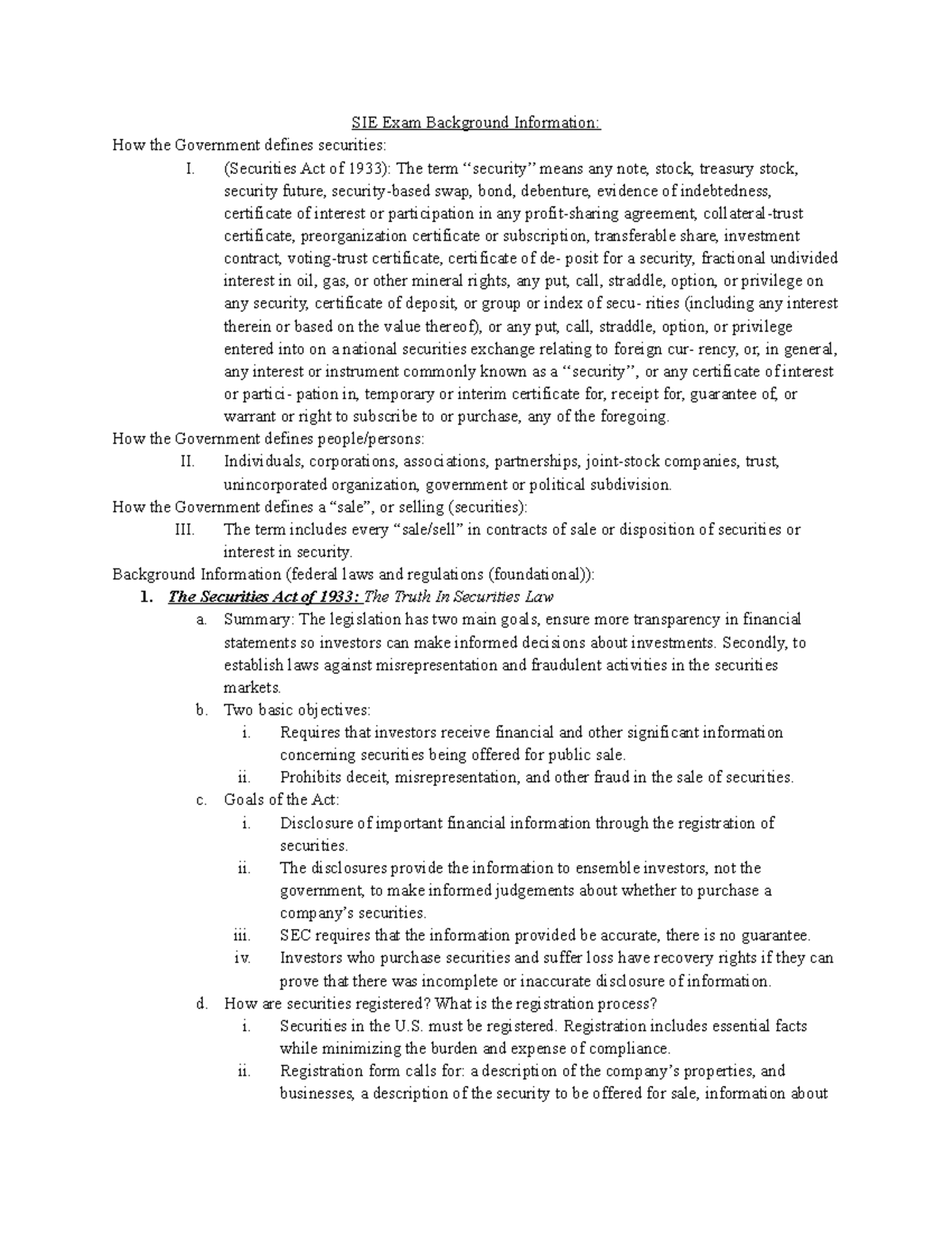 FINA3000 Securities Industry Essentials (SIE) Study Guide - SIE Exam ...
