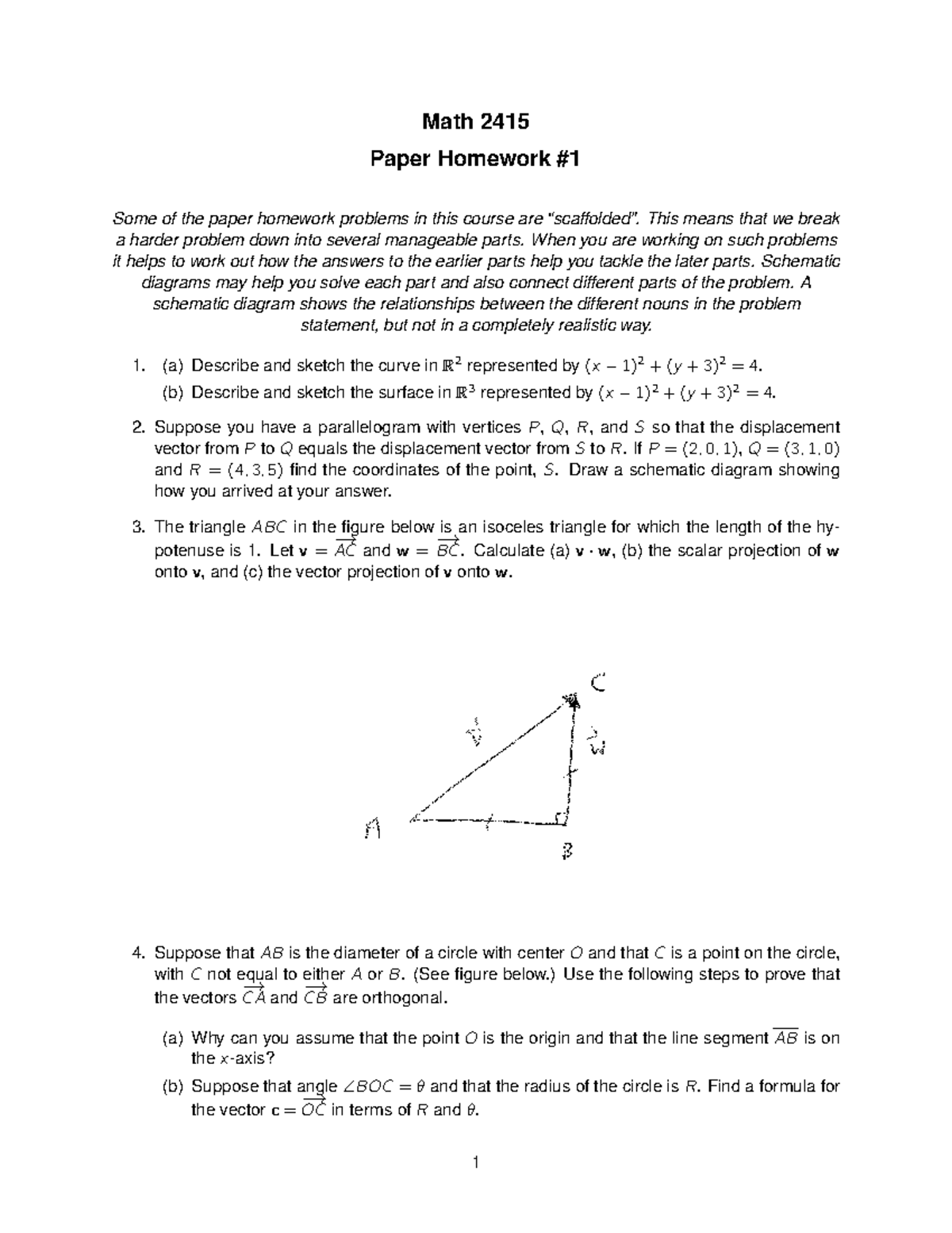Paper Homework 1 - Math 2415 Paper Homework Some of the paper homework problems in this course ...