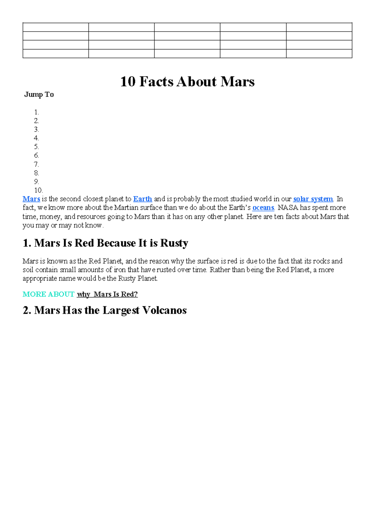 interesting facts about mars - 10 Facts About Mars Jump To 1. 2. 3. 4 ...