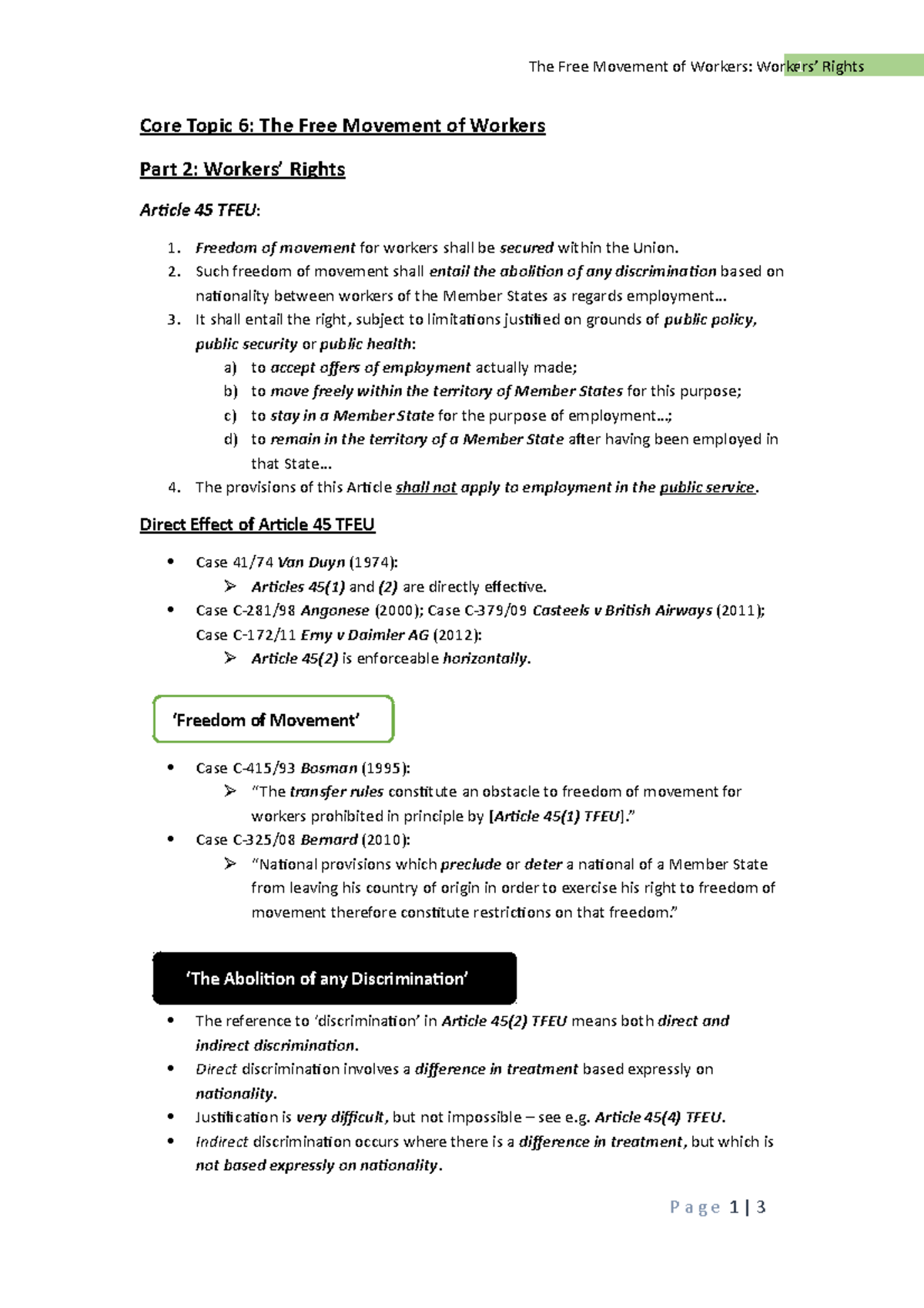 The Free Movement of Workers (Part 2) - Freedom of movement for workers ...