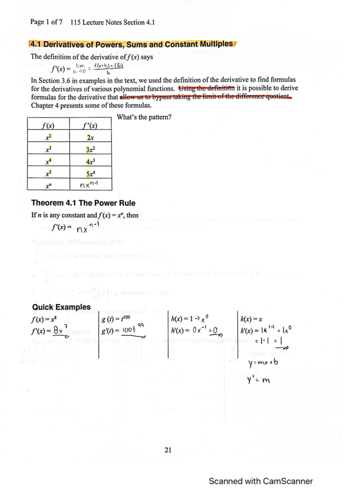 Business Calculus Section 4 1 Derivatives Of Powers Sums And Constant