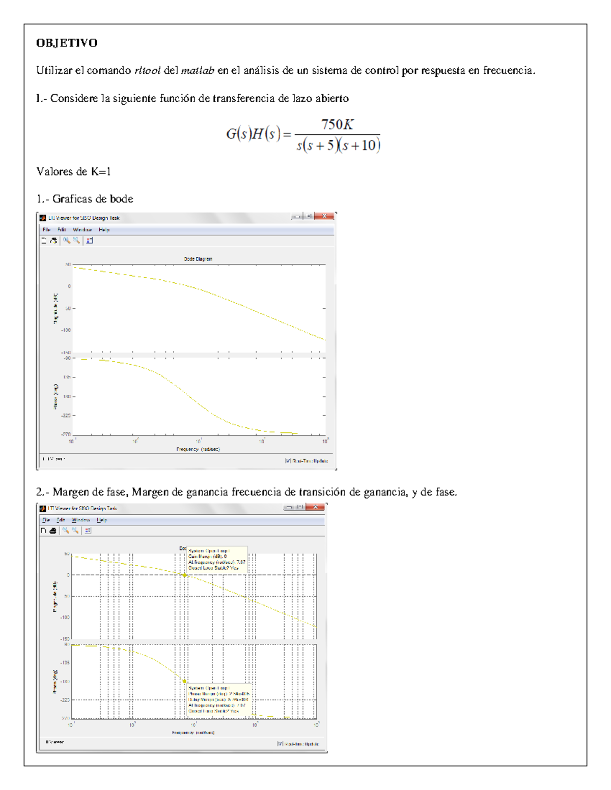 Practica#10 Lab de Ing de control - OBJETIVO Utilizar el comando rltool ...