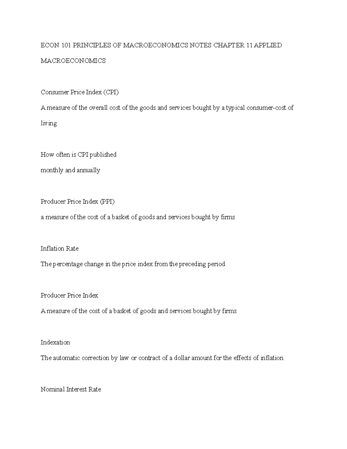 ECON 101 Principles OF Macroeconomics Notes Chapter 11 Applied ...