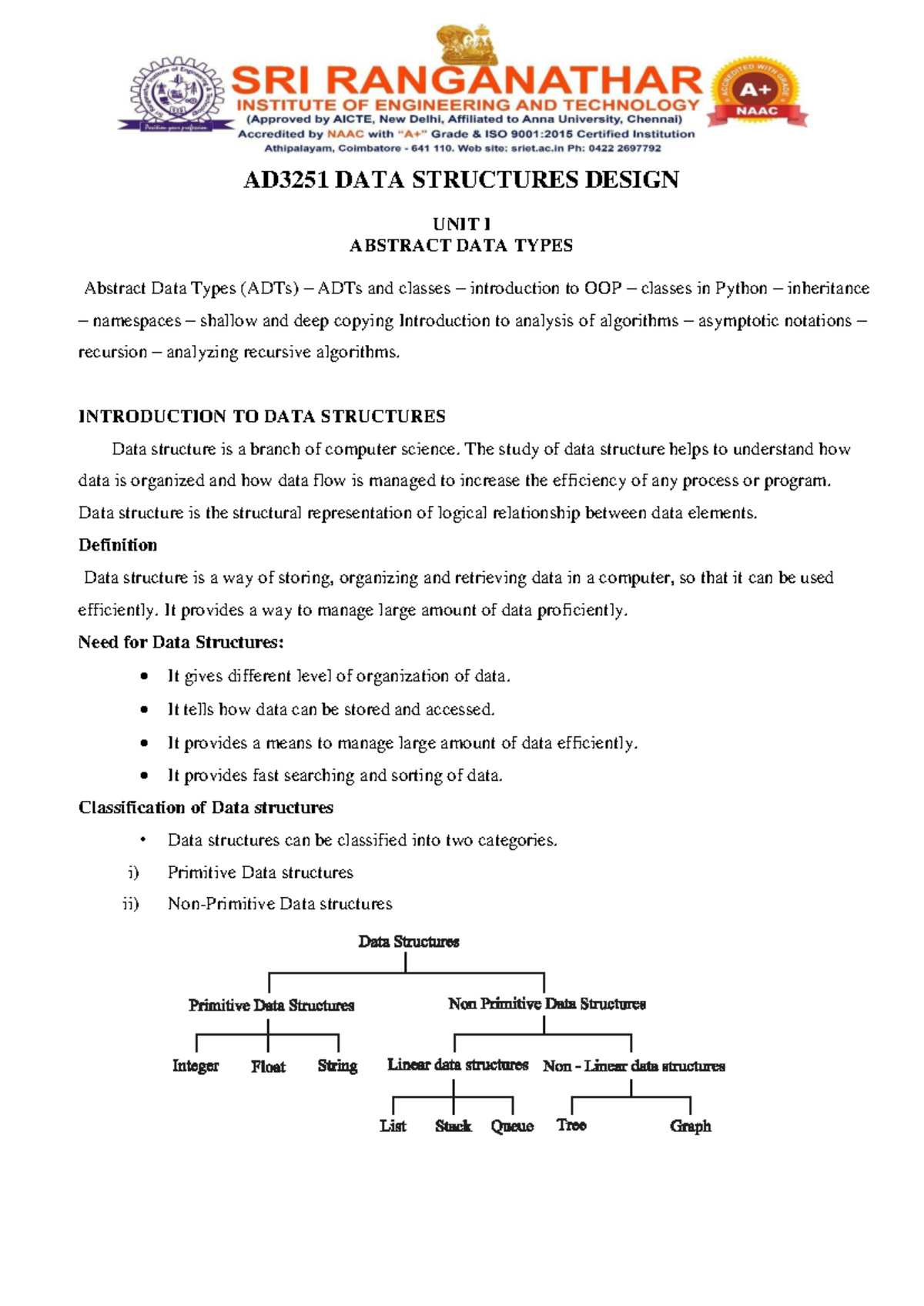 Unit 1 dsd notes - It covers all the topics in first unit - AD3251 DATA ...