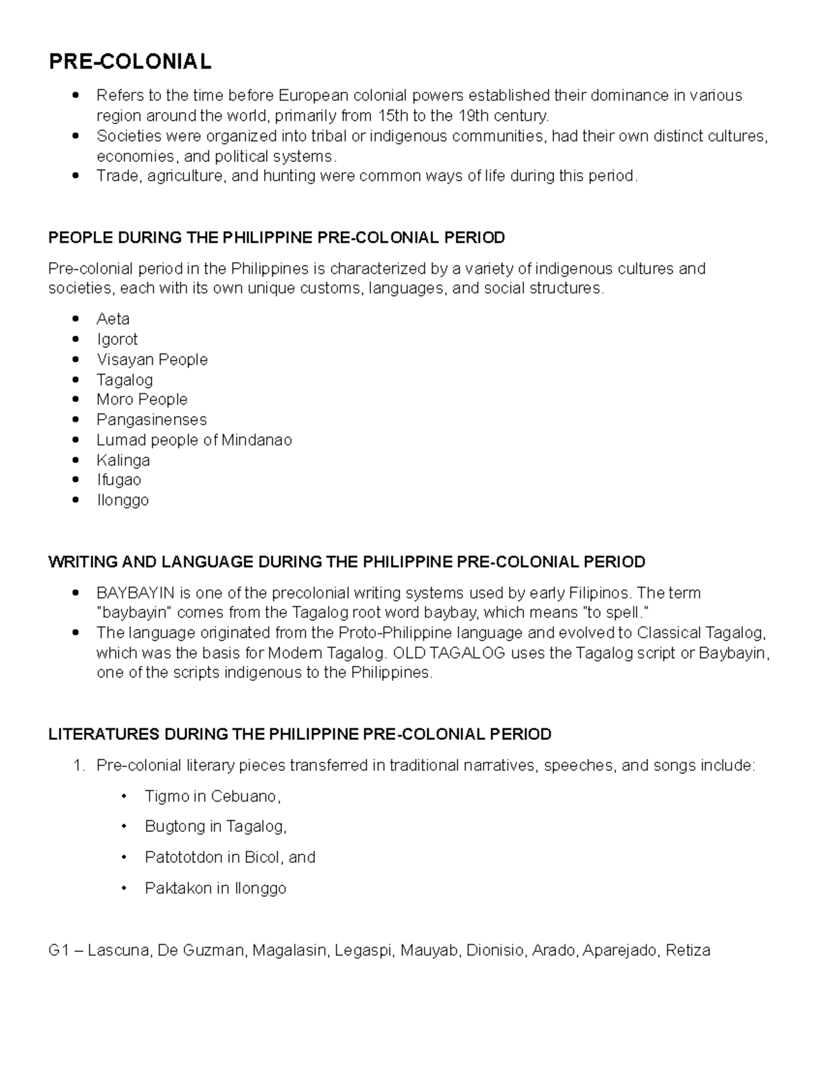 PRE Colonial - PRE-COLONIAL Refers to the time before European colonial ...