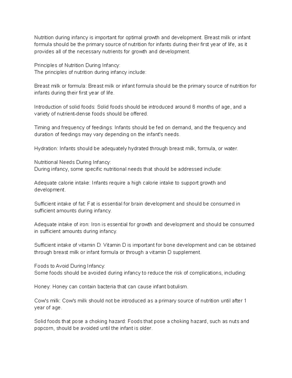 Nutrition During Infancy Notes - Nutrition during infancy is important ...