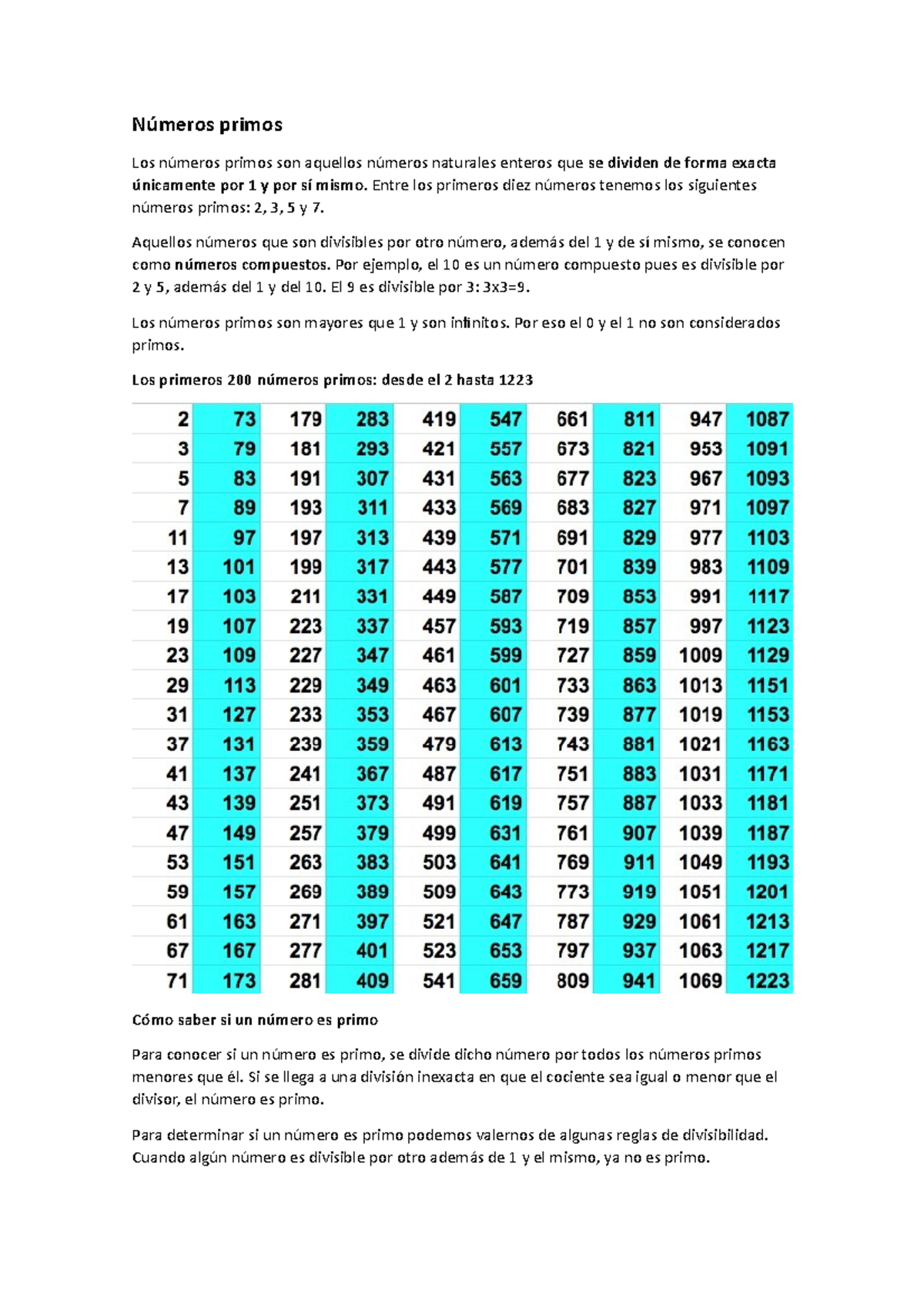 Numeros primos - Teoría resumida de matemáticas - Números primos Los ...