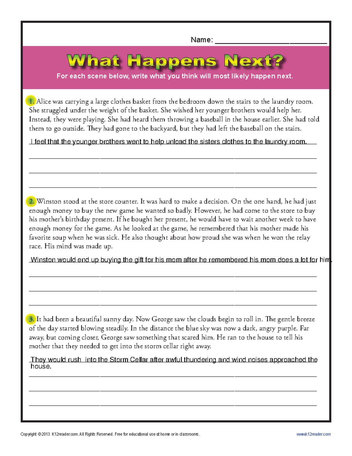 What Happens Next Inference Worksheets - - Studocu