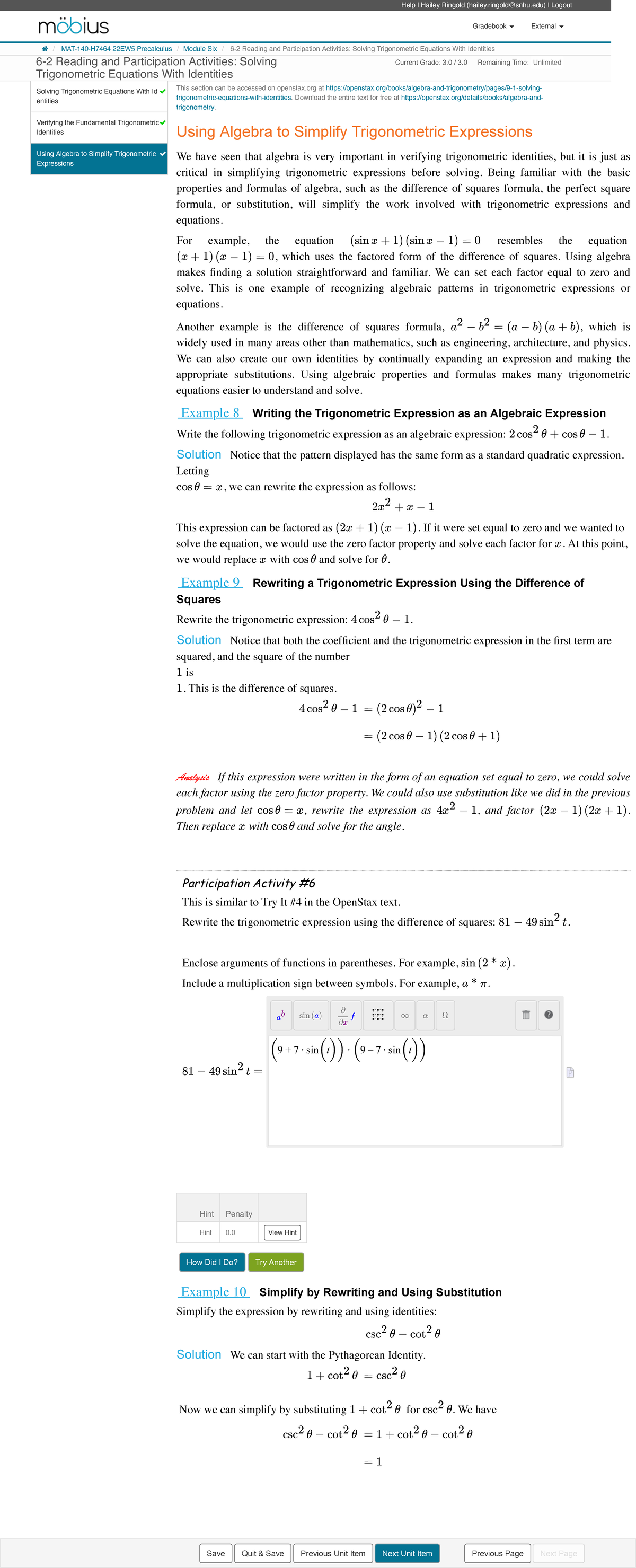 9 - notes - Help | Hailey Ringold (hailey@snhu) | Logout ! / MAT-140 ...