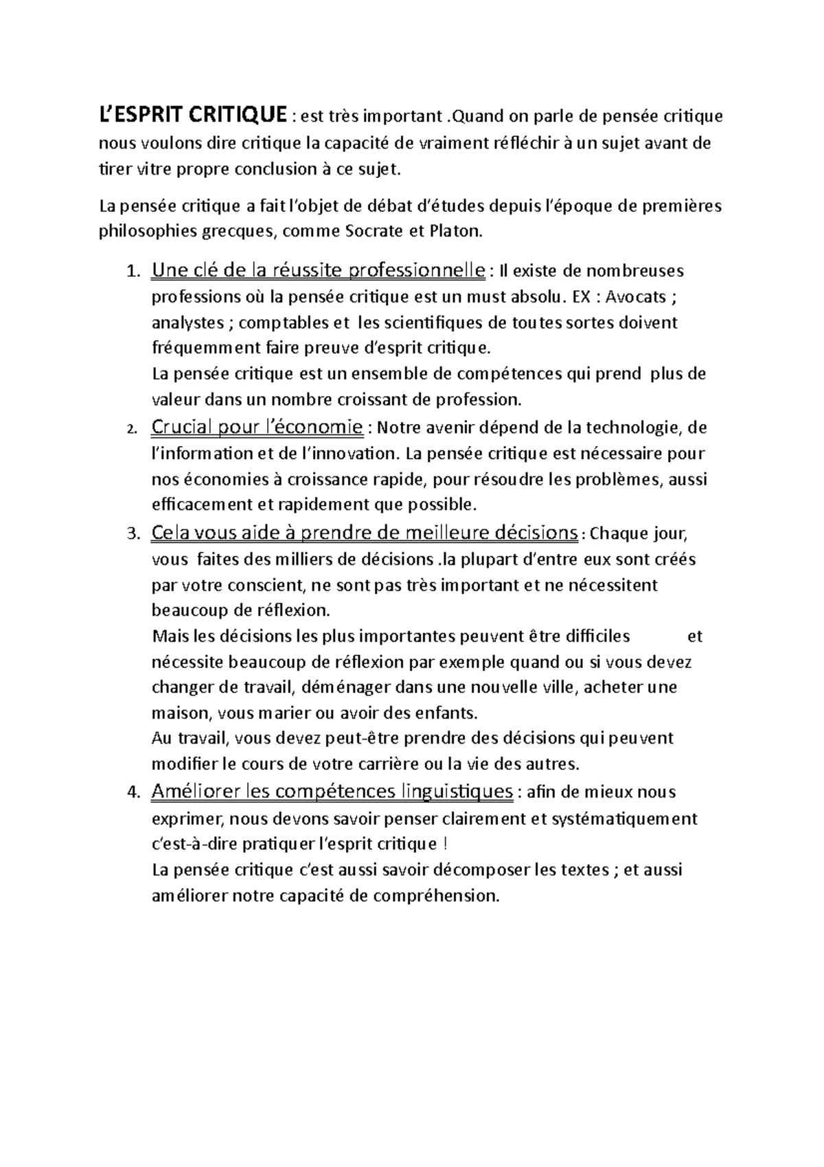 Les avantages de pensée critique - L’ESPRIT CRITIQUE : est très ...