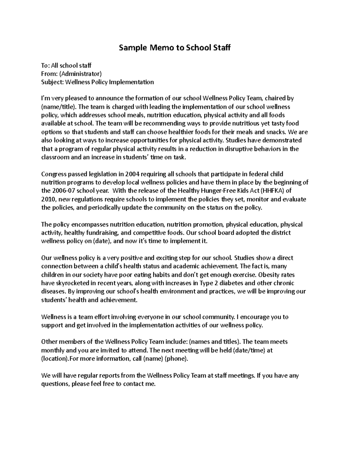 Sample Memo School Staff - Sample Memo to School Staf To: All school ...