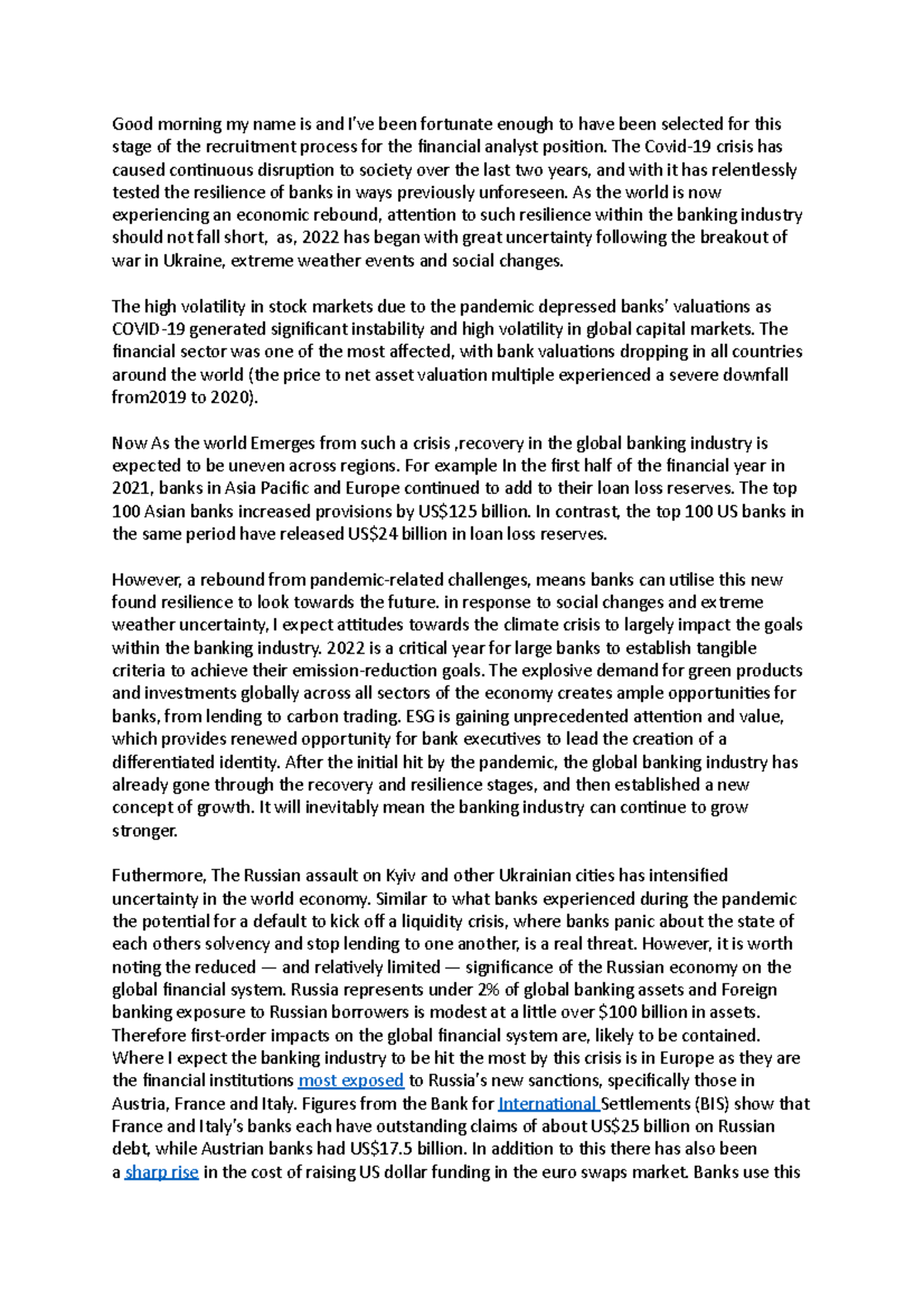 Capstone Video Script - Assignment - Good morning my name is and I've ...