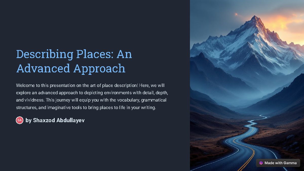 Describing Places An Advanced Approach - Describing Places: An Advanced ...