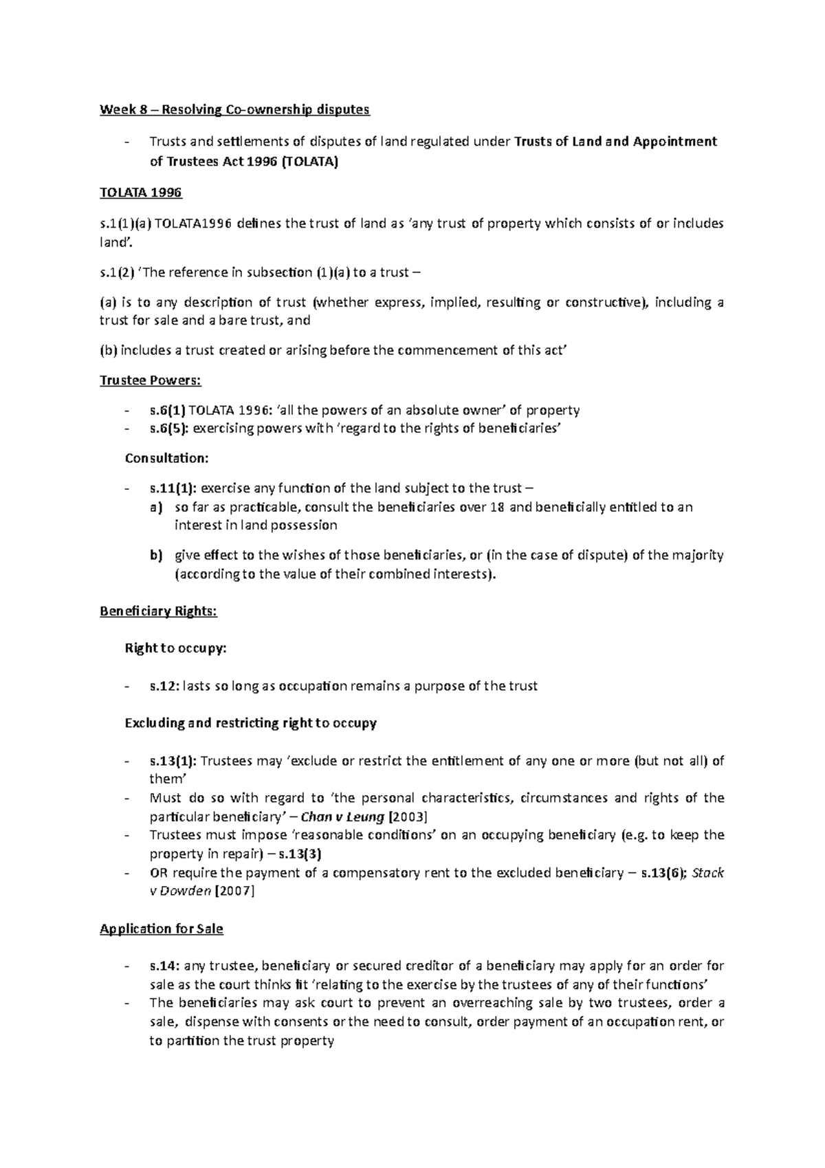 Week 8 - Resolving Co-Ownership Disputes - Week 8 – Resolving Co ...
