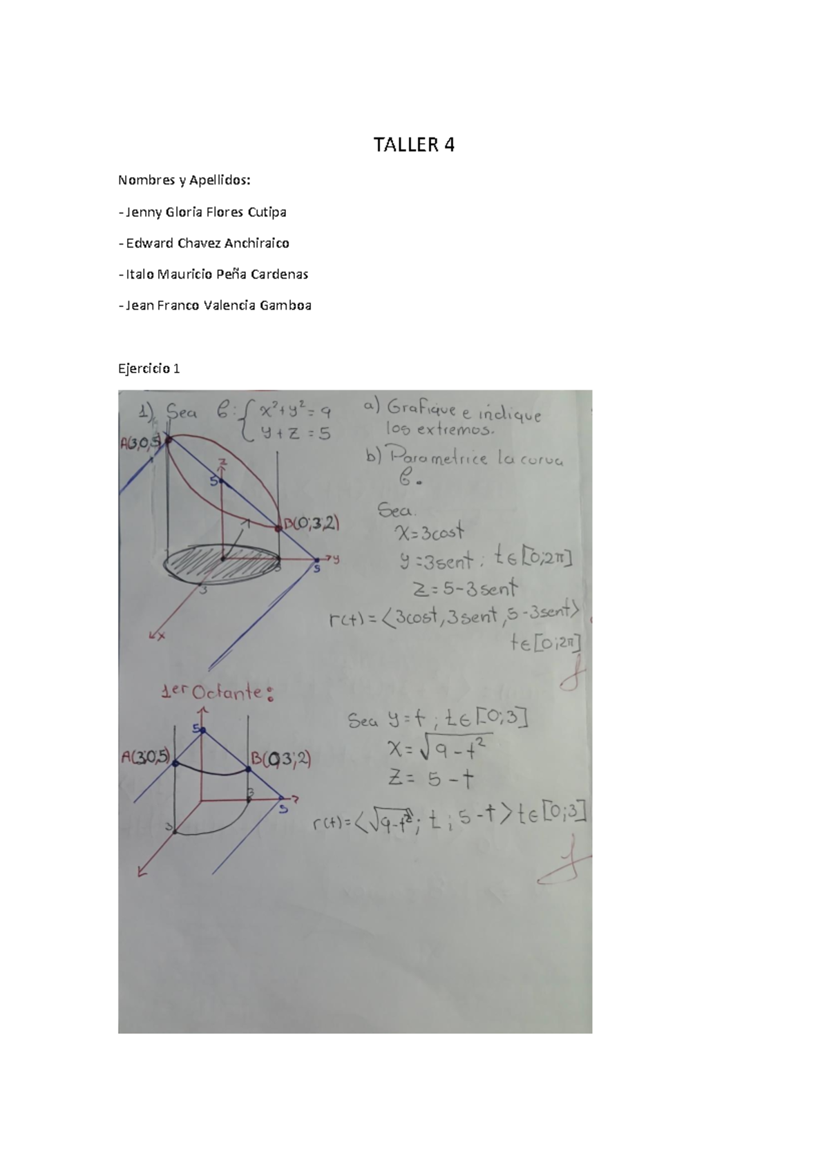 Sesion Integradora 4 - Calculo avanzado para ingenieria - TALLER 4 Nombres y Apellidos: Jenny ...