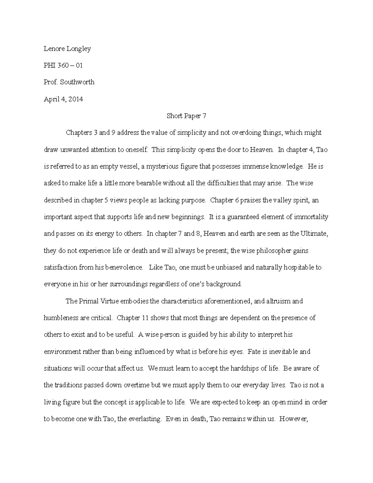 Short Paper 7 - Summary - Lenore Longley PHI 360 – 01 Prof. Southworth ...