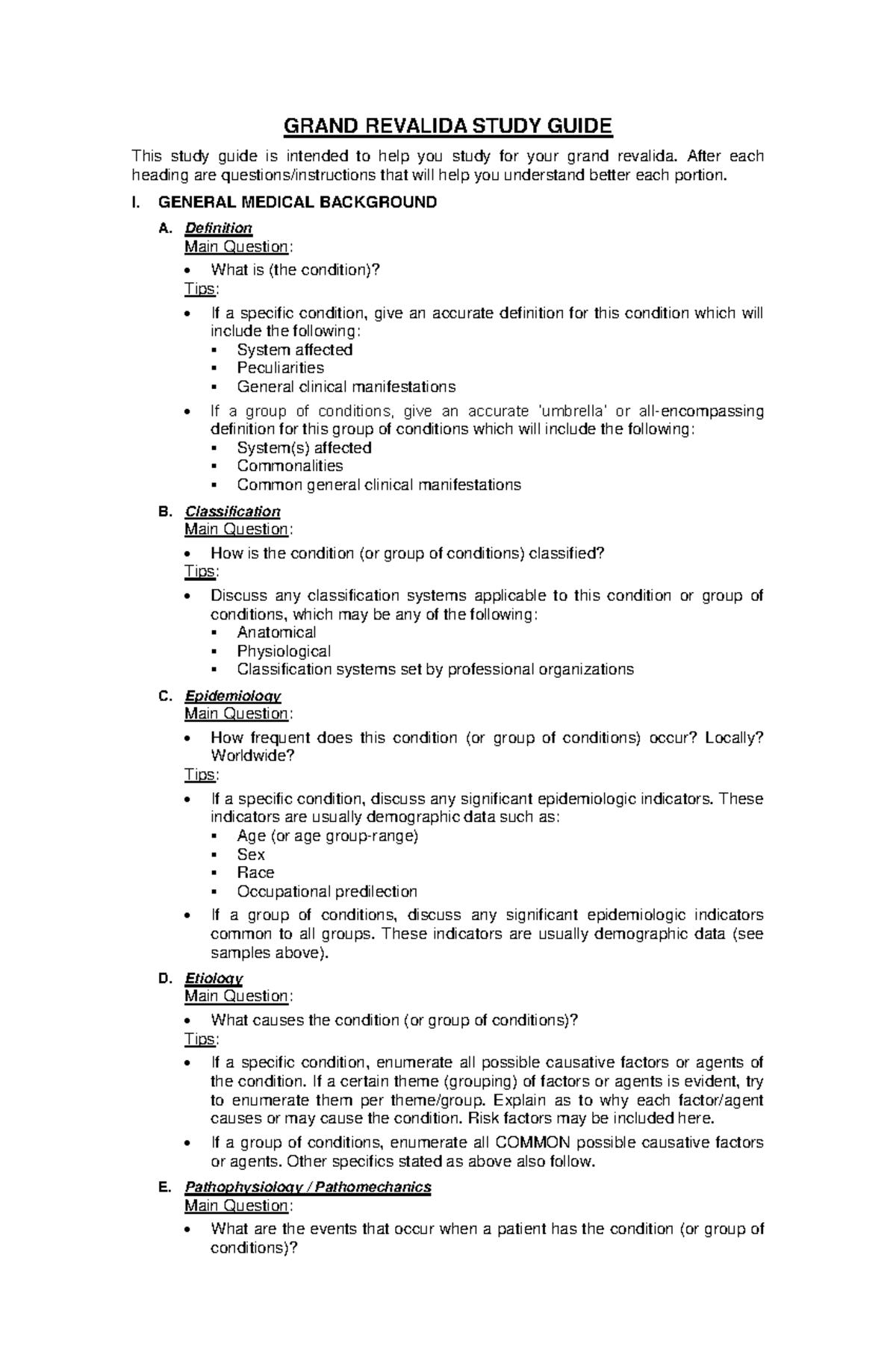 Grand Revalida Notes - GRAND REVALIDA STUDY GUIDE This study guide is ...