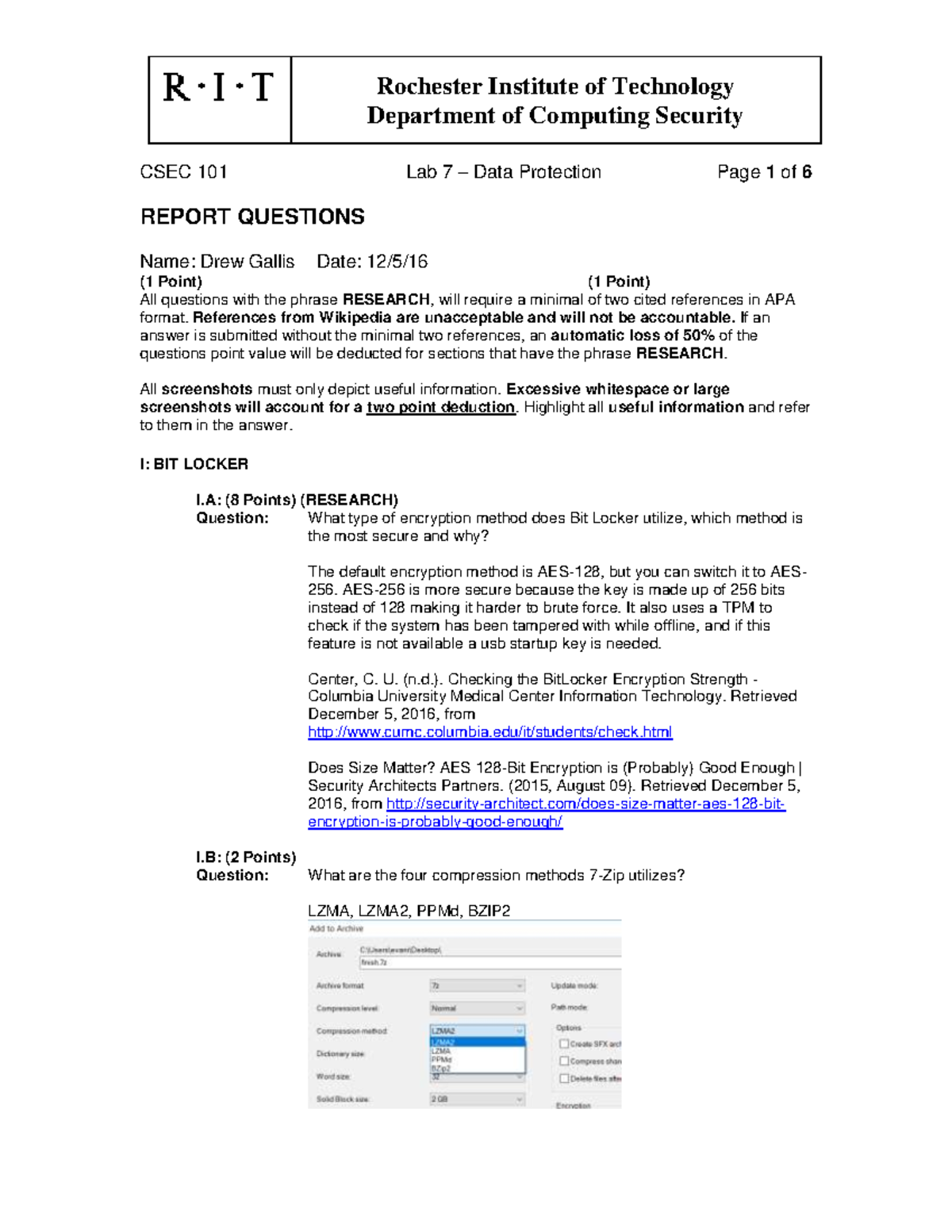 Lab 7 Data Protection Department Of Computing Security Csec 101 Lab 7 Data Protection Page