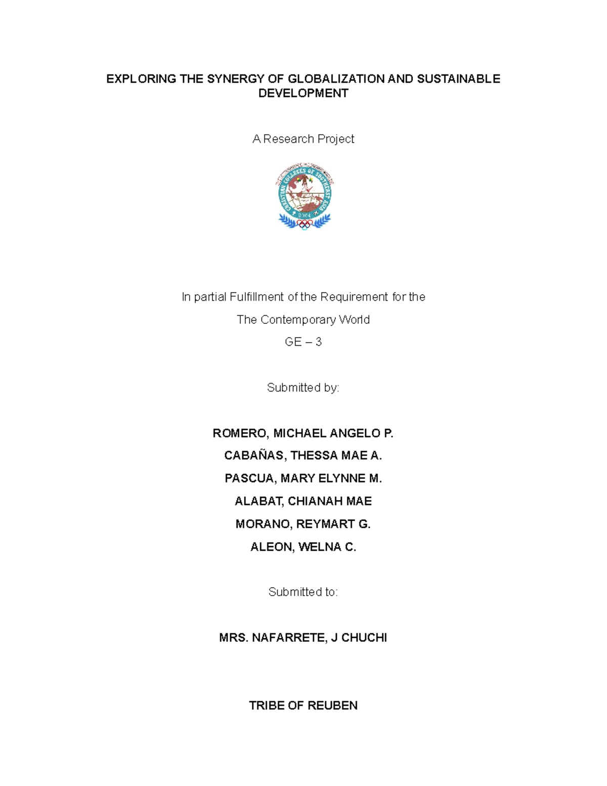 Contemporary-Research-Project - EXPLORING THE SYNERGY OF GLOBALIZATION ...