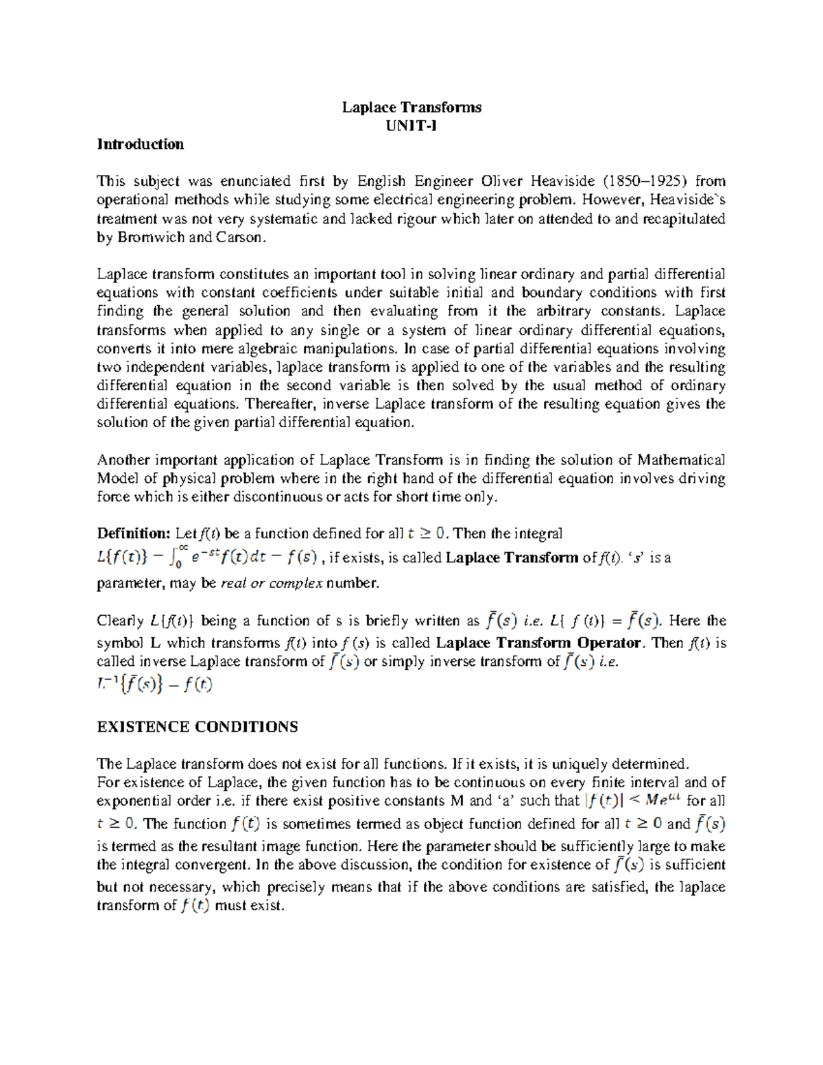 Maths - The above module consists of all about laplace transforms. - Laplace Transforms UNIT-I ...