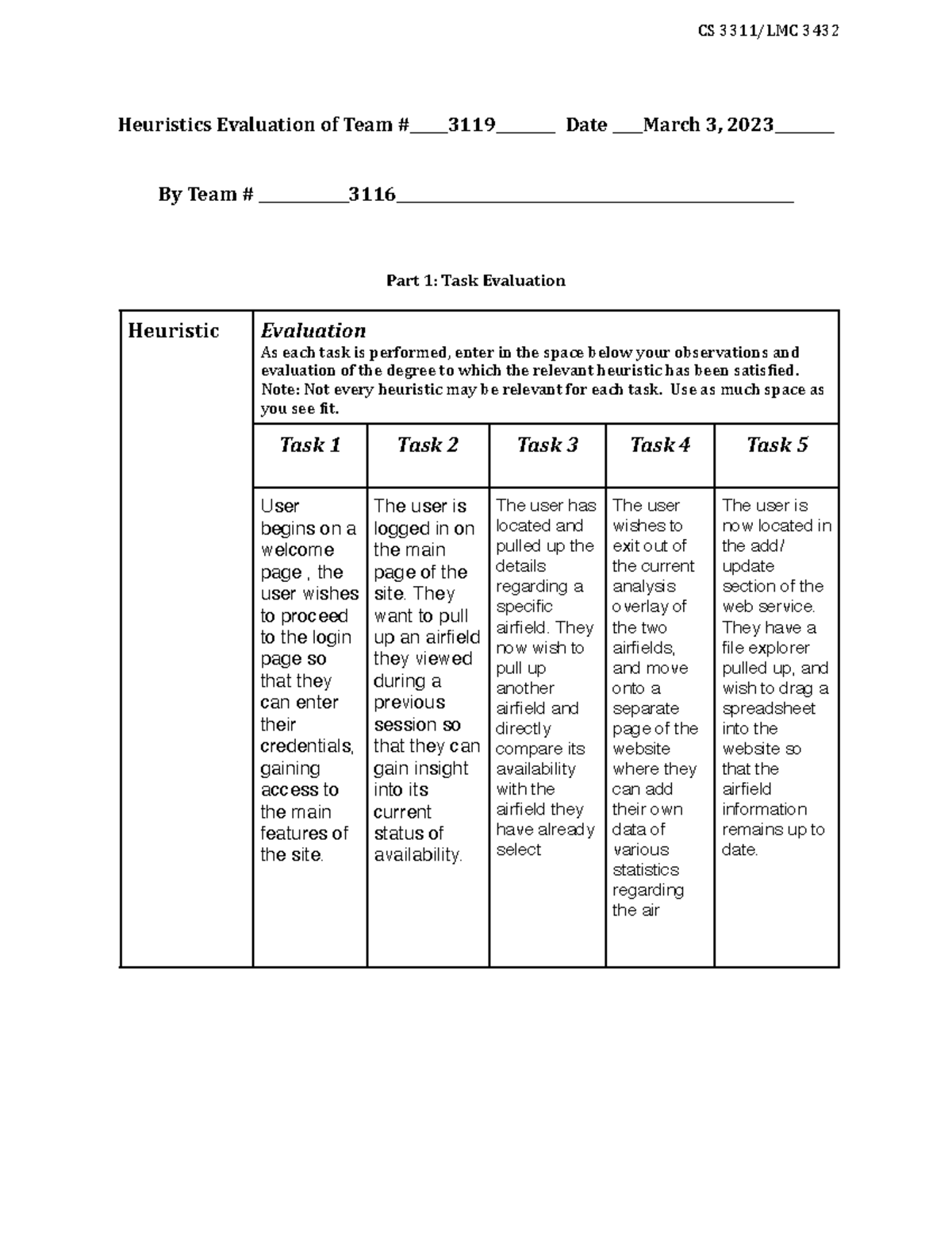 Heuristic Evaluation Form Final - Heuristics Evaluation of Team #3119 ...