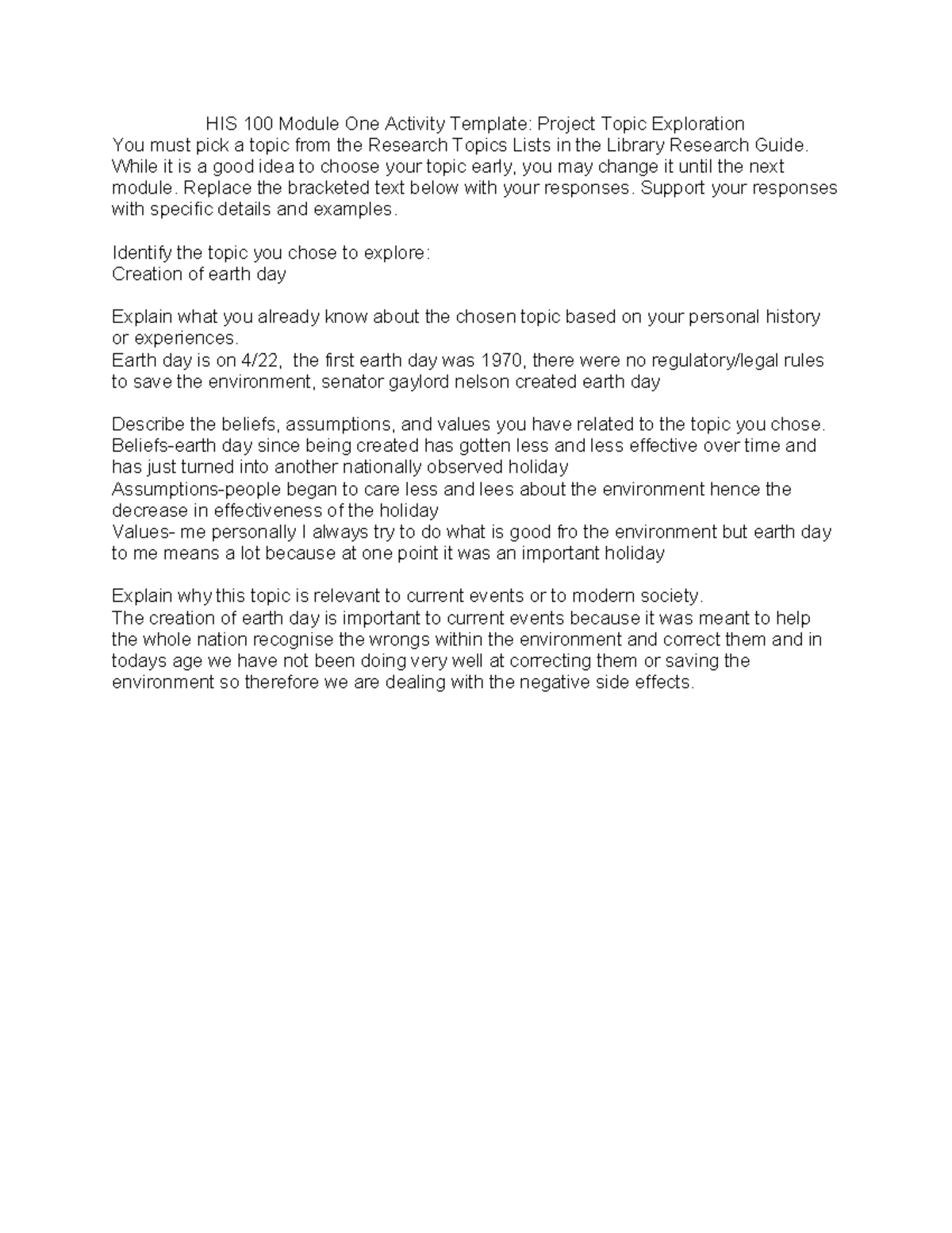 HIS 100 Module One Activity Template Project Topic Exploration - While ...