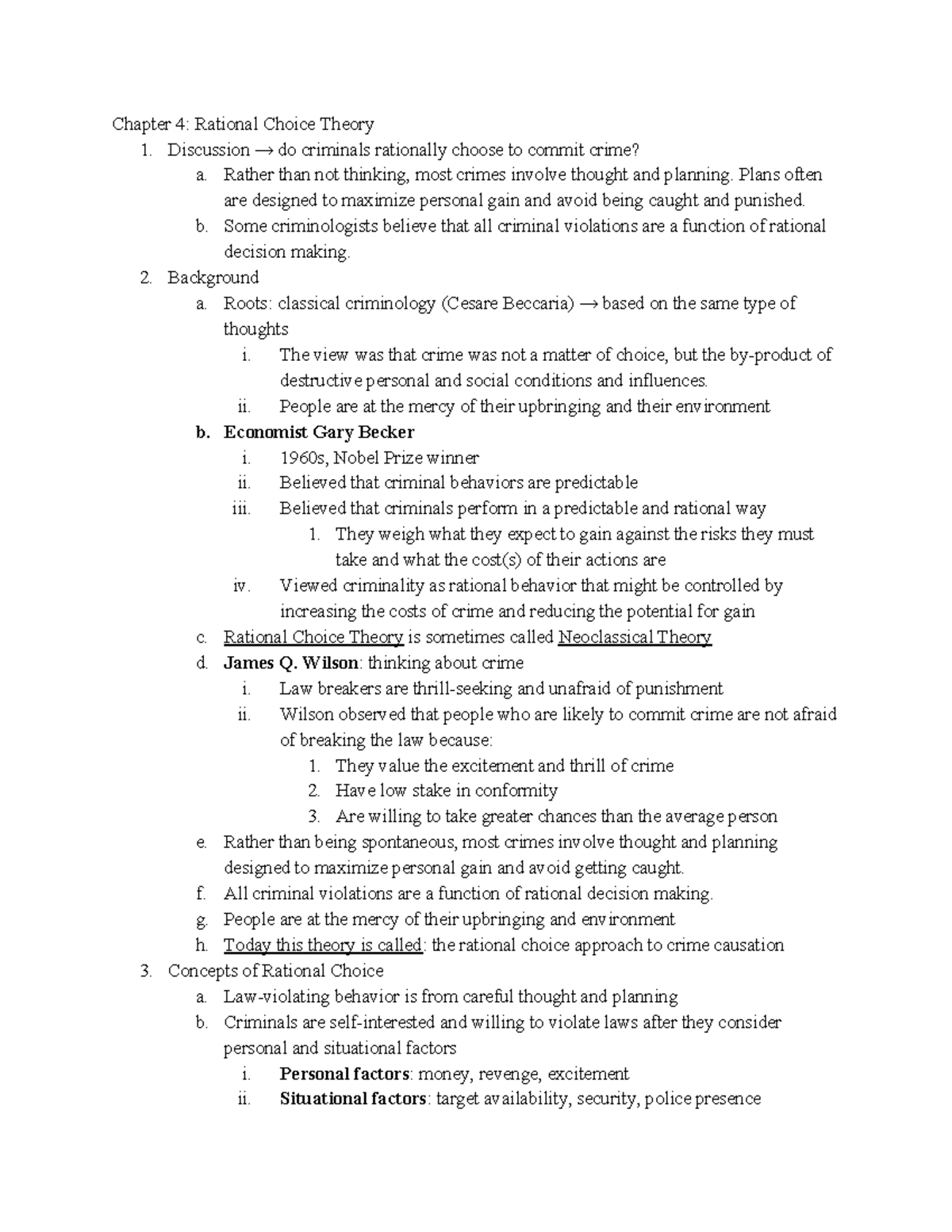 Chapter 4 Notes criminology - Chapter 4: Rational Choice Theory 1 ...