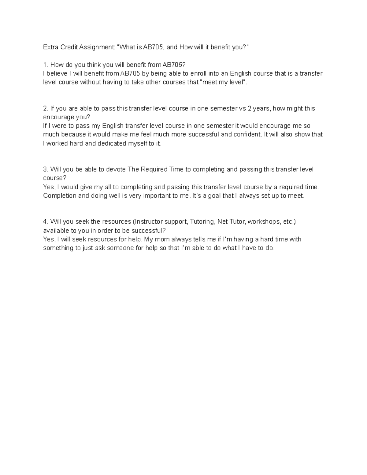 English 101- What is AB705 - Extra Credit Assignment: “What is AB705 ...