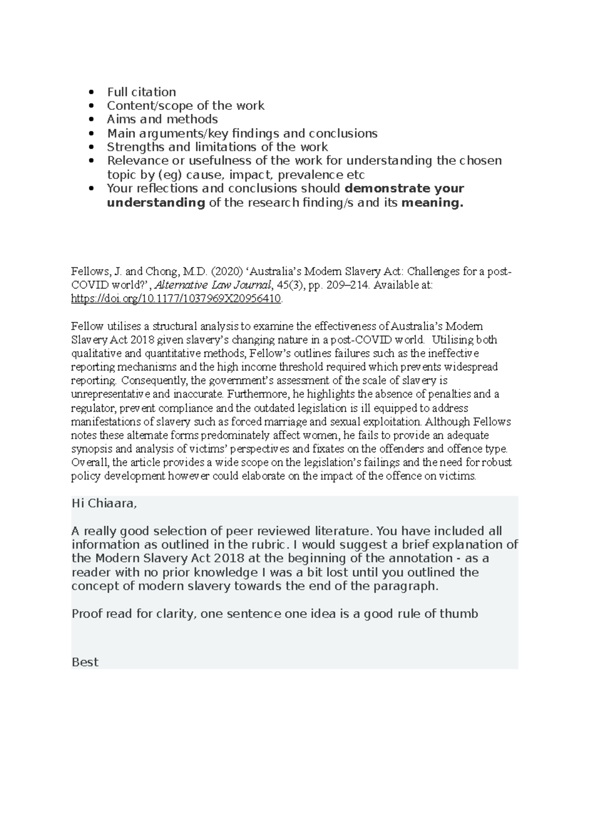 Annotation for Annotated Bibliography - Full citation Content/scope of ...