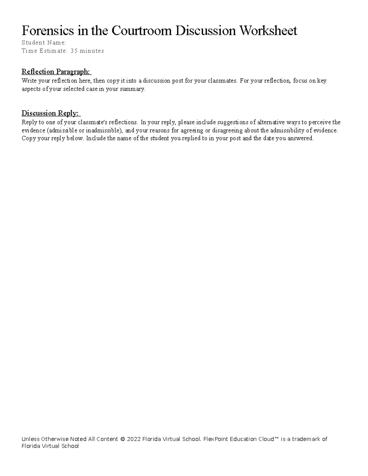 Forensics in the courtroom discussion worksheet - Forensics in the ...