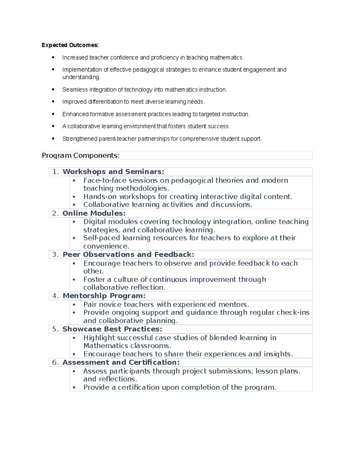 Expected Outcomes - Expected Outcomes: Increased teacher confidence and ...