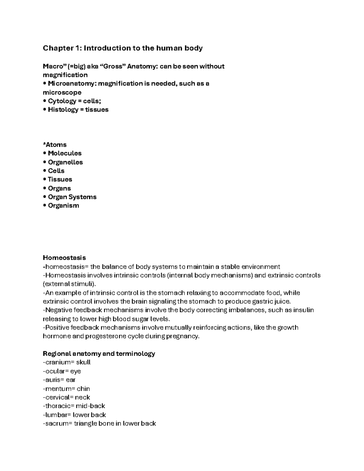 Anatomy- lecture notes unit 1 - Chapter 1: Introduction to the human ...
