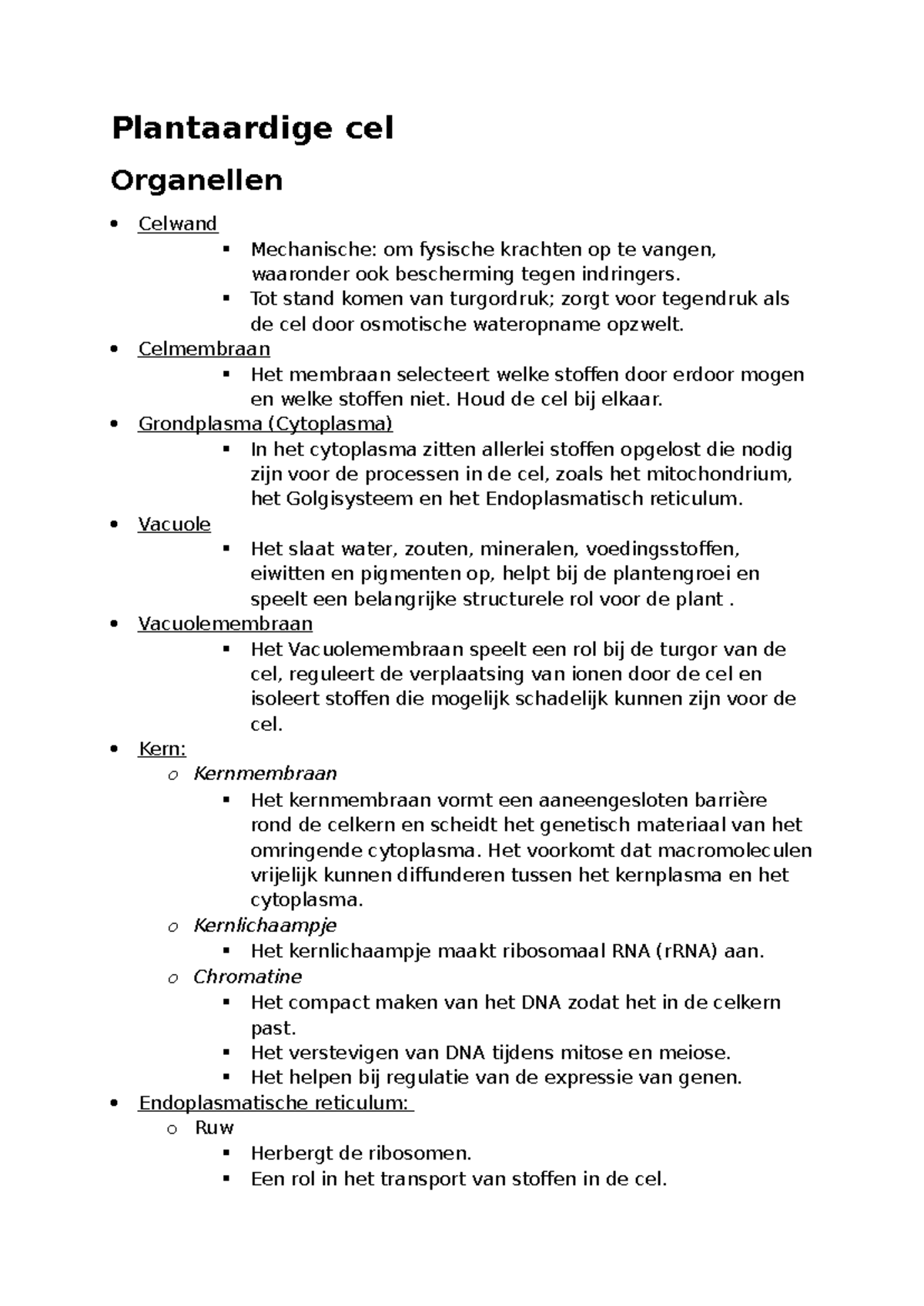 cellen (plantaardige cel) - Plantaardige cel Organellen Celwand ...