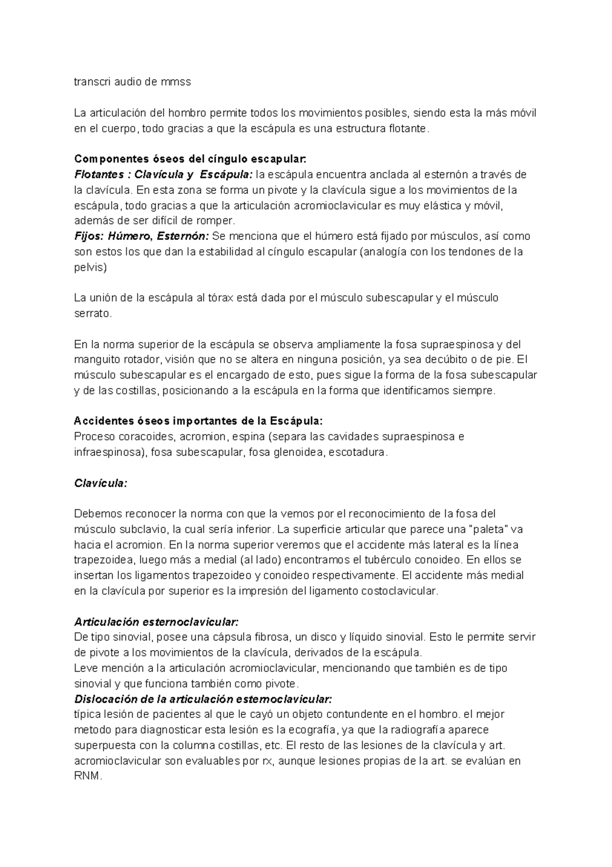 04 Cíngulo pectoral y MMSS - transcri audio de mmss La articulación del ...