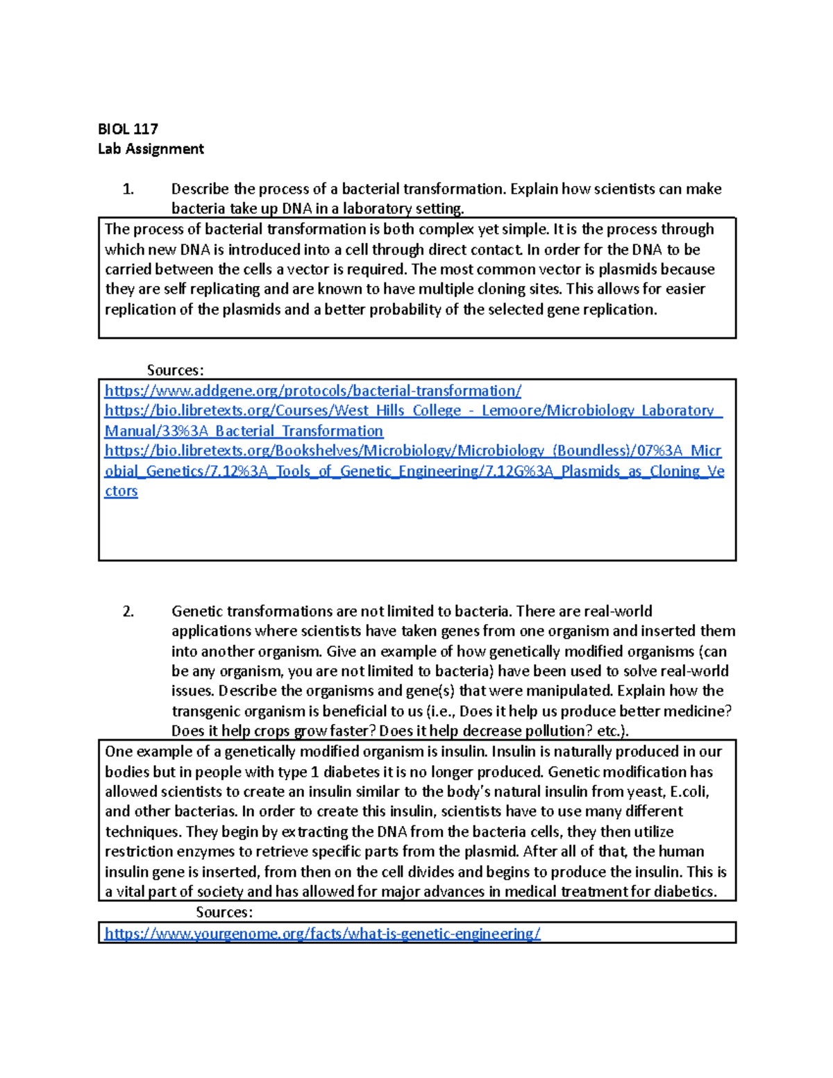 BIOL 117L: Lab assignment - BIOL 117 Lab Assignment Describe the ...