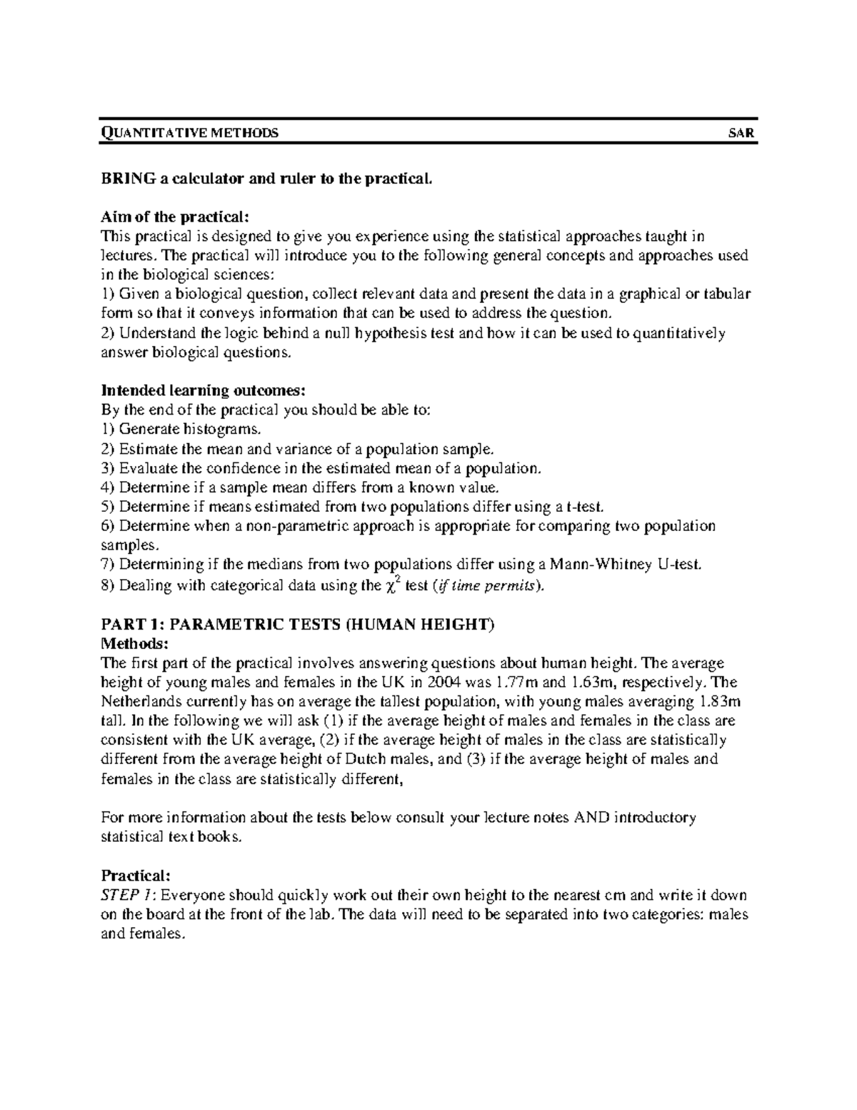 Quantitative methods - QUANTITATIVE METHODS SAR BRING a calculator and ...