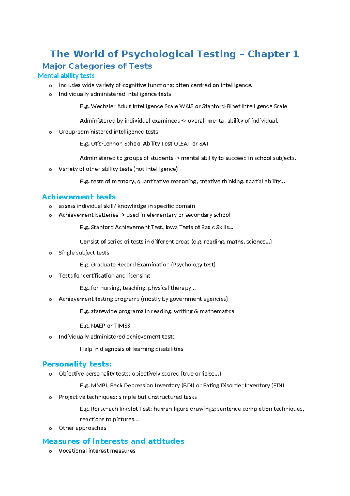 Test theory Summary - Samenvatting Psychological Testing: A Practical ...