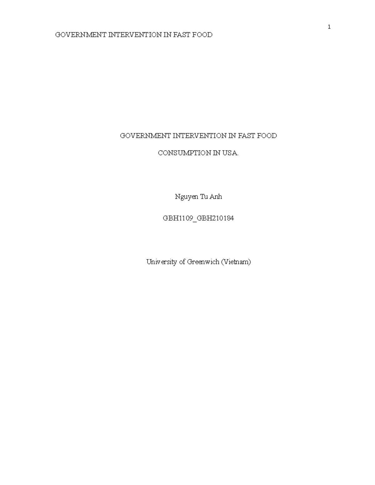 AEG114 - GOVERNMENT INTERVENTION IN FAST FOOD GOVERNMENT INTERVENTION ...